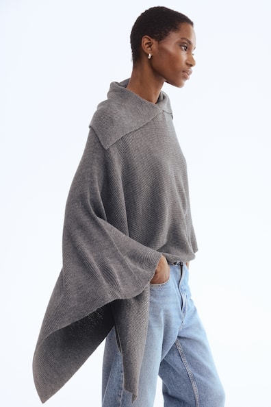 Women's Dark gray melange Rib-Knit Cape | H&M US