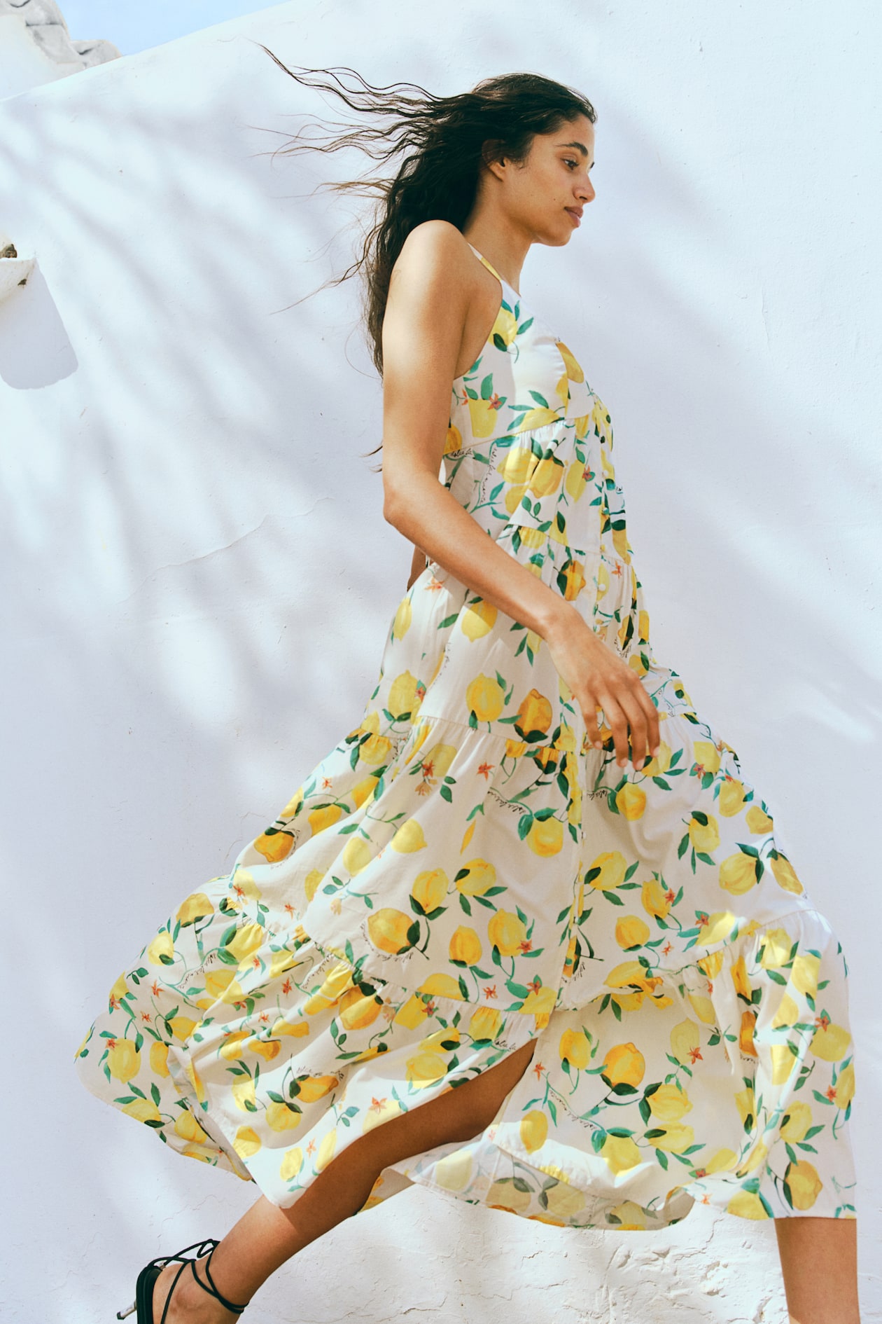 Tiered strappy dress - Cream/Lemons - Ladies | H&M MY