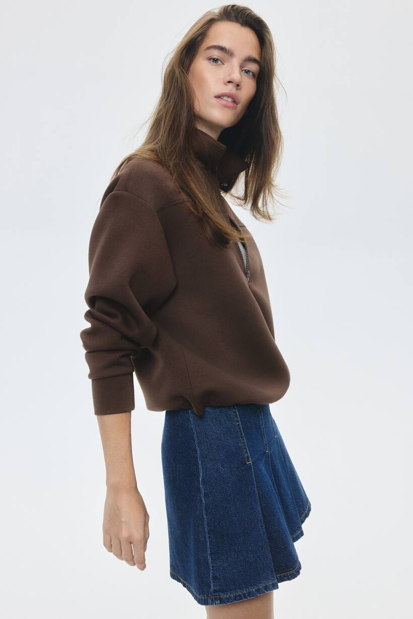 Sudadera con zíper en tela scuba - Café oscuro - Ladies | H&M MX