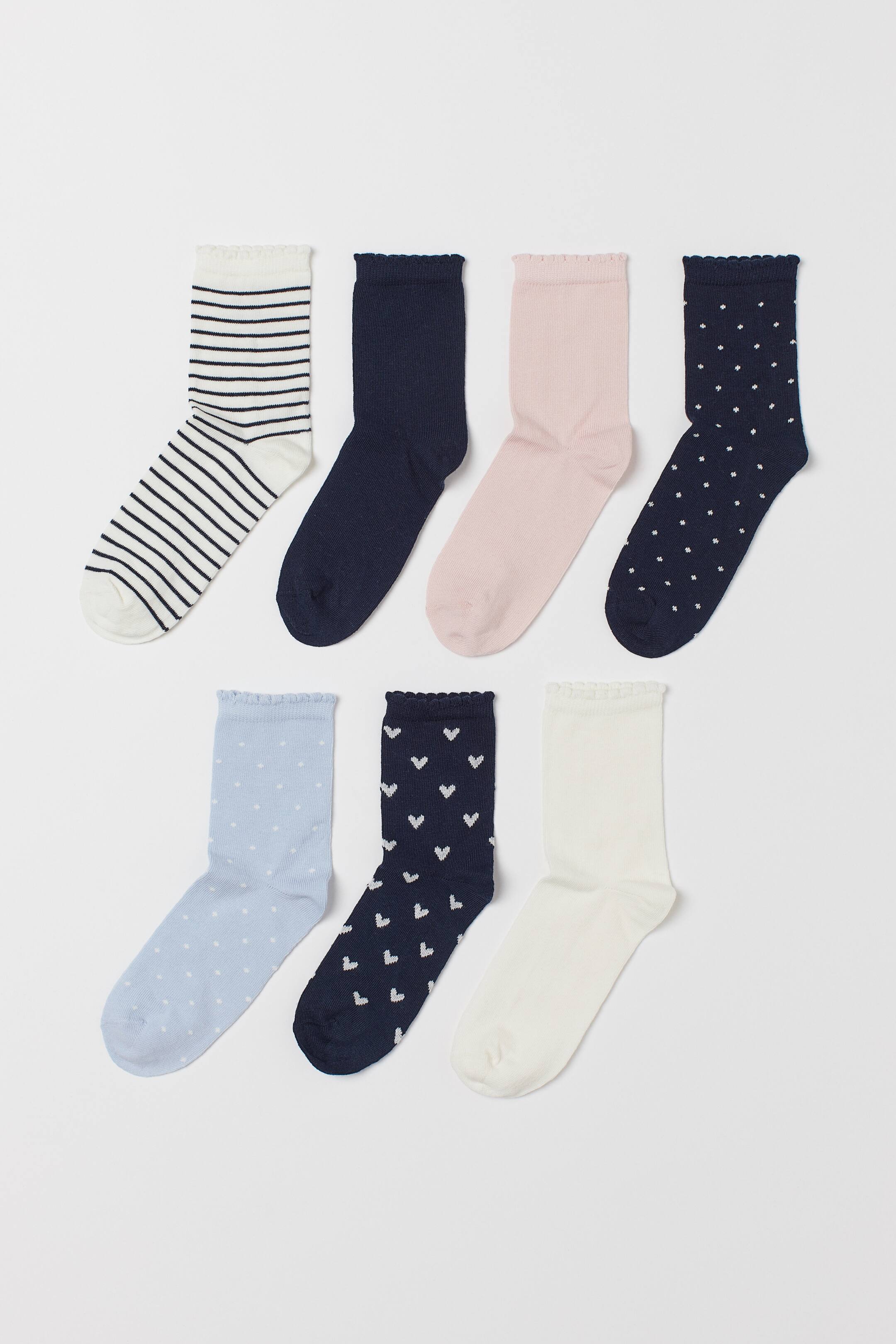 7-pack strumpor - Vit/Mörkblårandig - BARN | H&M SE