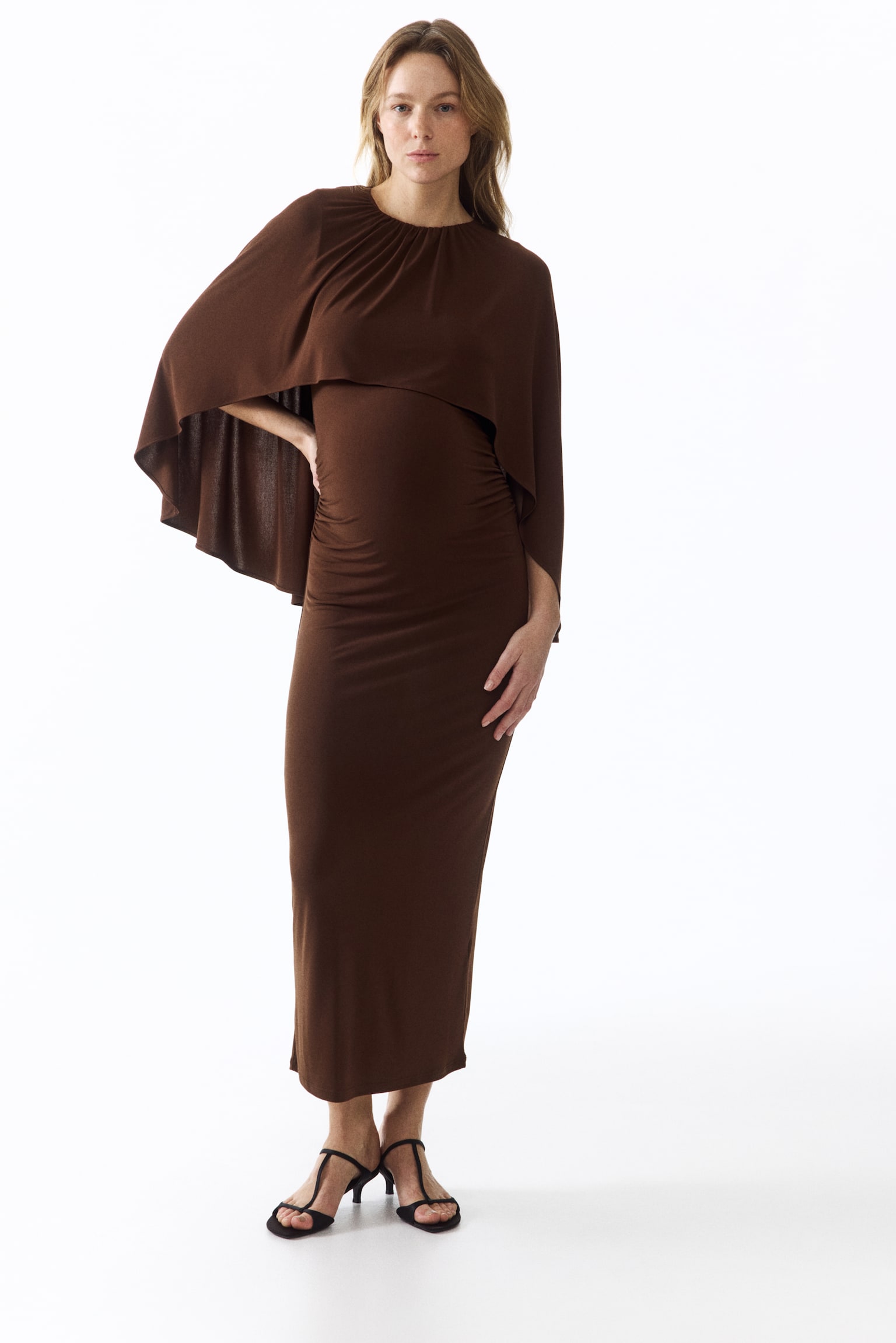 Women's Dark brown MAMA Draped Cape-Detail Dress | H&M CA