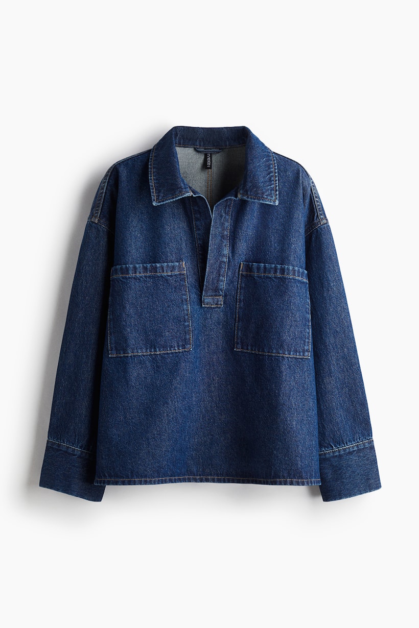 Women's Dark denim blue Oversized Pullover Denim Shirt | H&M CA