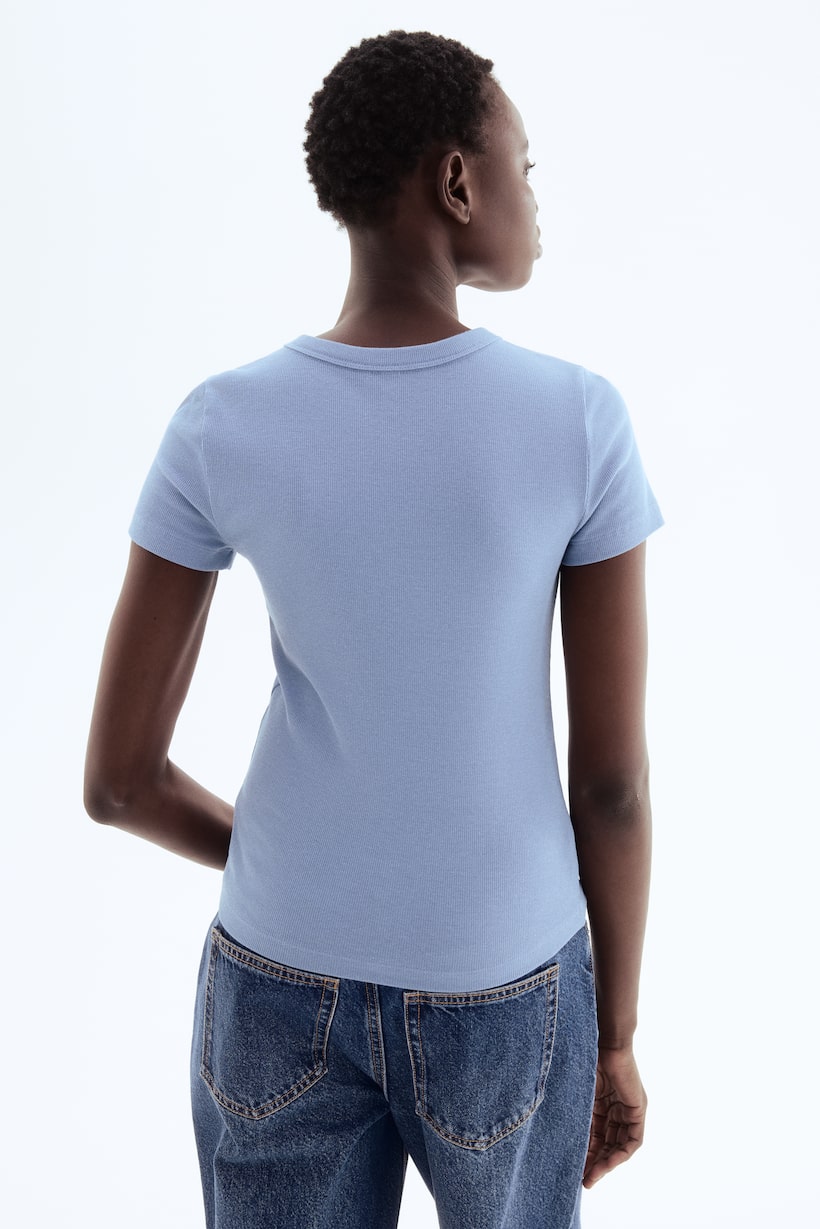 Ribbed Modal-blend T-shirt - Dusty blue - Ladies | H&M US