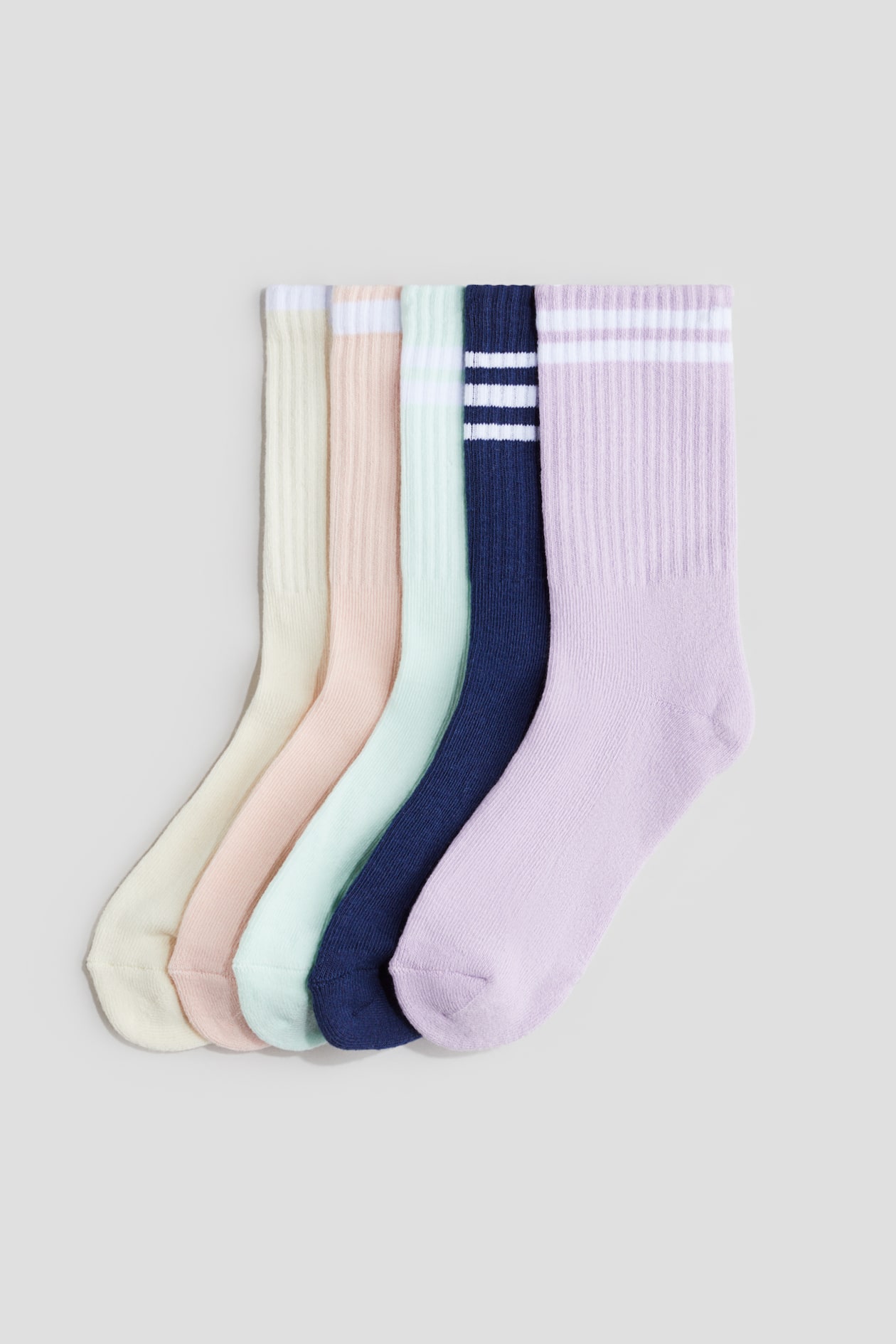 Pack de 5 pares de meias caneladas em turco - Lilás claro/Azul marinho ...