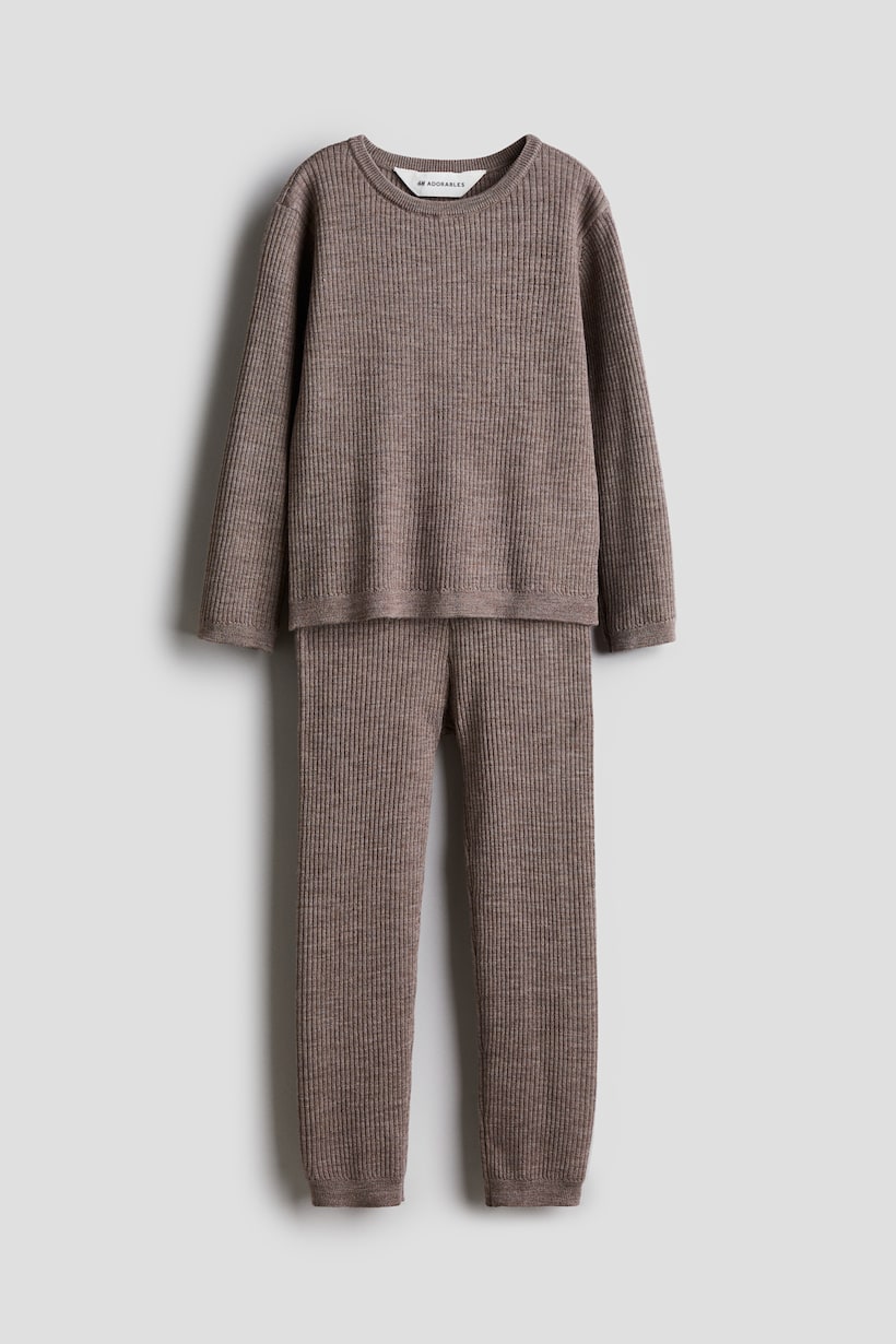 2-piece Merino Wool Set - Dark beige - Kids | H&M US