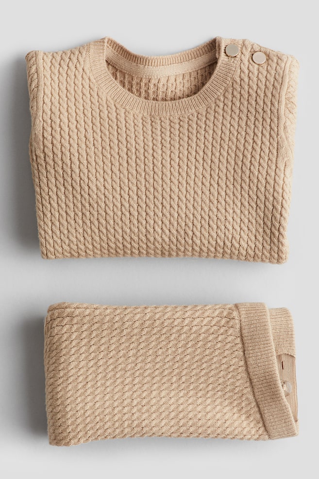 2-piece Cable-Knit Set - Beige - Kids | H&M US