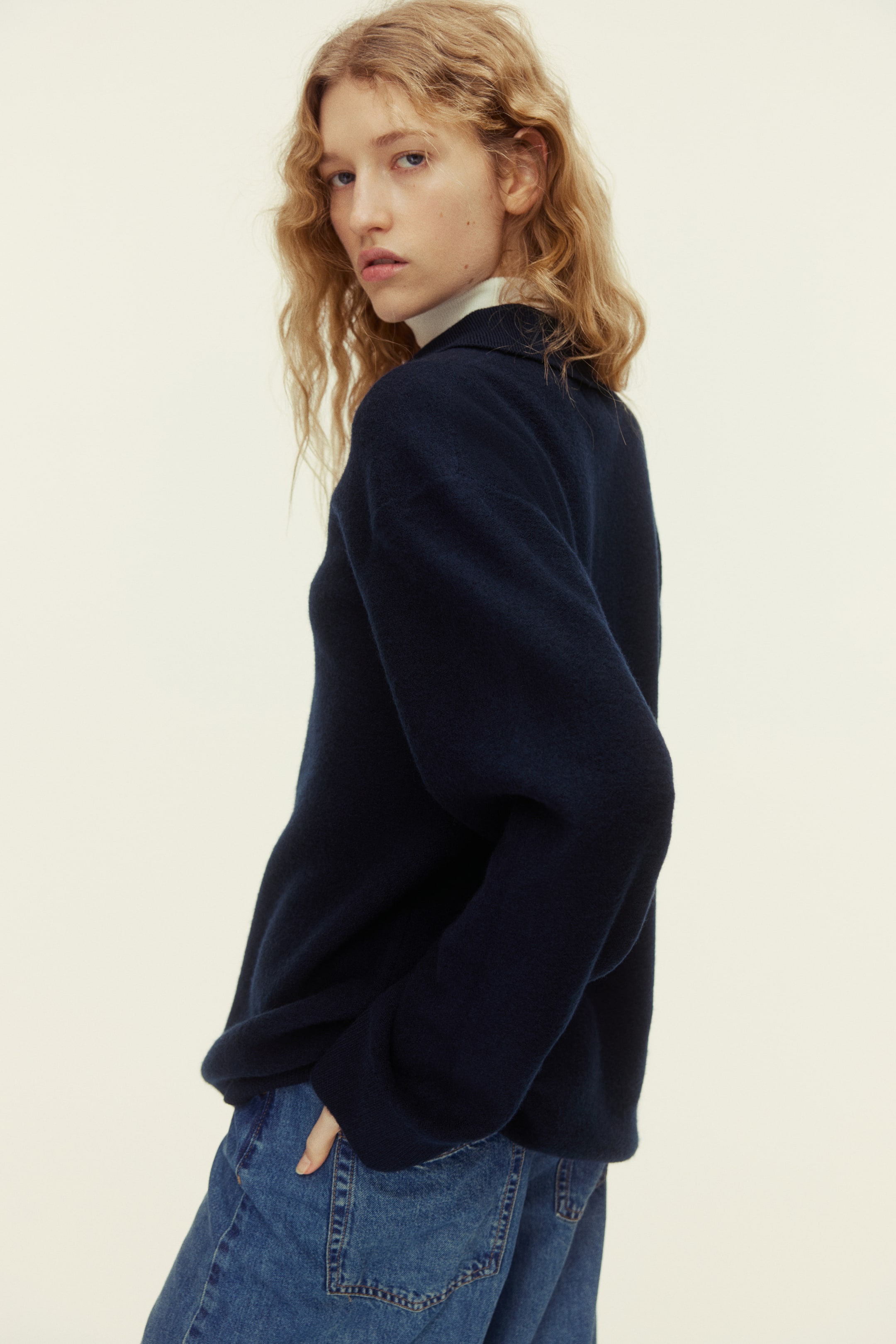 Women's Navy blue Wool Polo Sweater | H&M CA