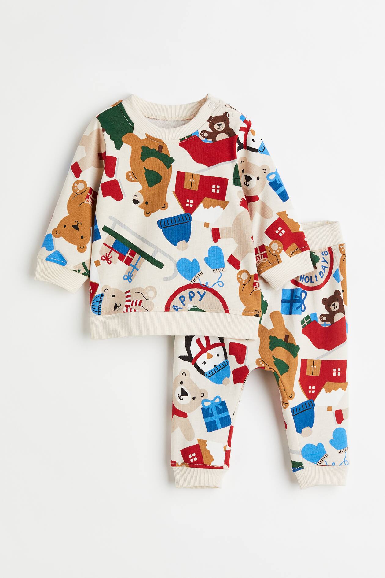 2-piece Heavy Jersey Set - White/Bears - Kids | H&M AU