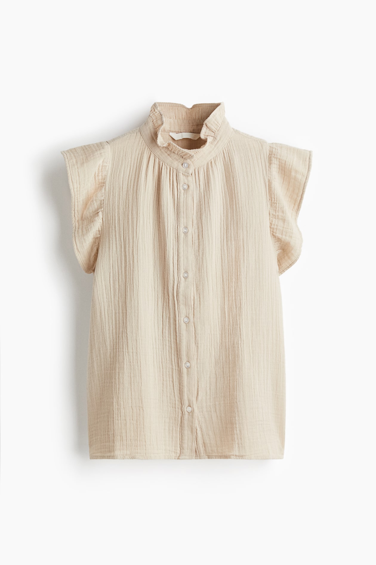 Flutter-Sleeved Muslin Blouse - Beige - Ladies | H&M US