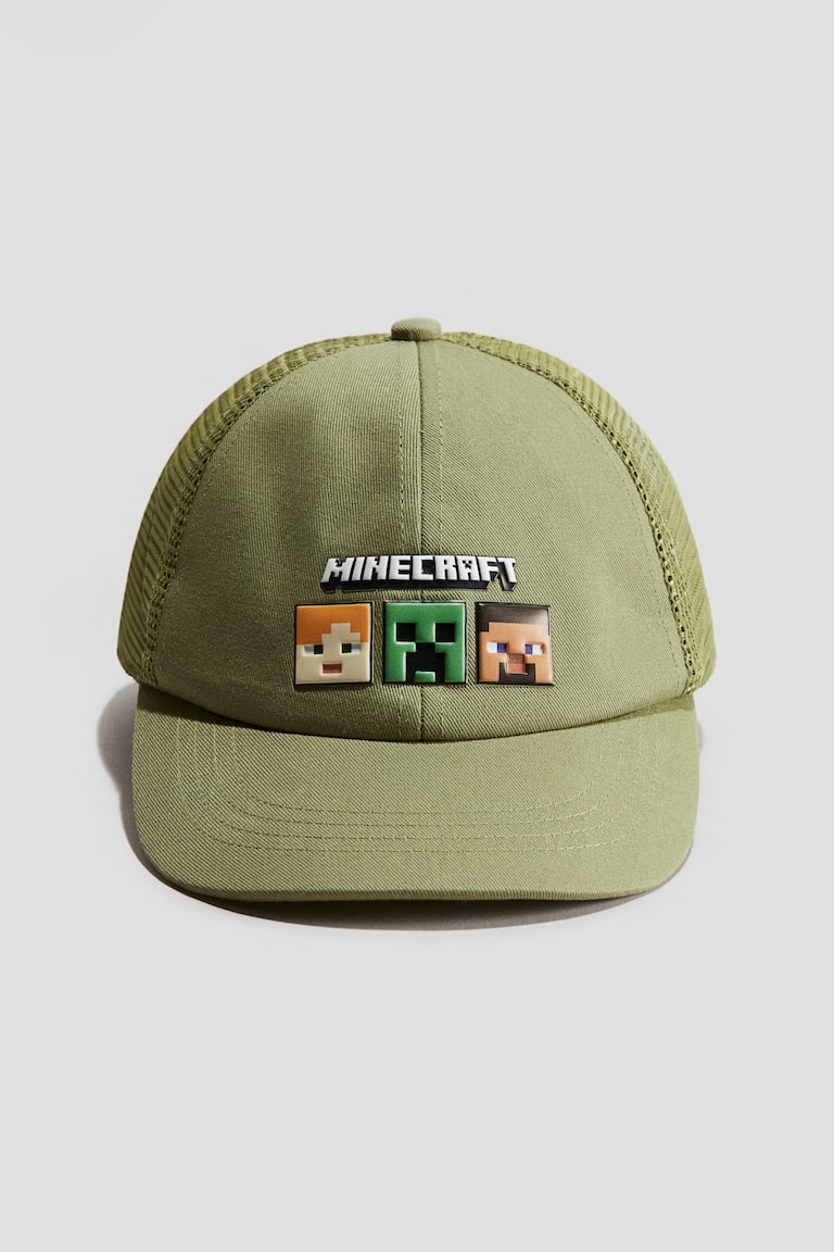 Khaki green/Minecraft Motif-Detail Cotton Cap for kids | H&M US