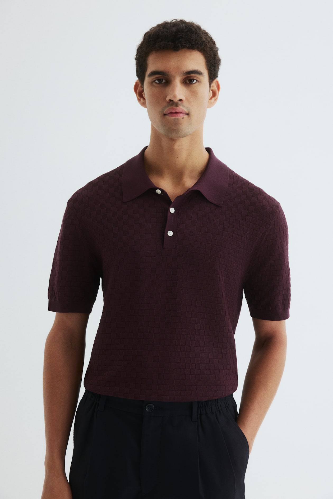 Men’s Plum Slim-Fit Textured-Knit Polo Shirt | H&M PH
