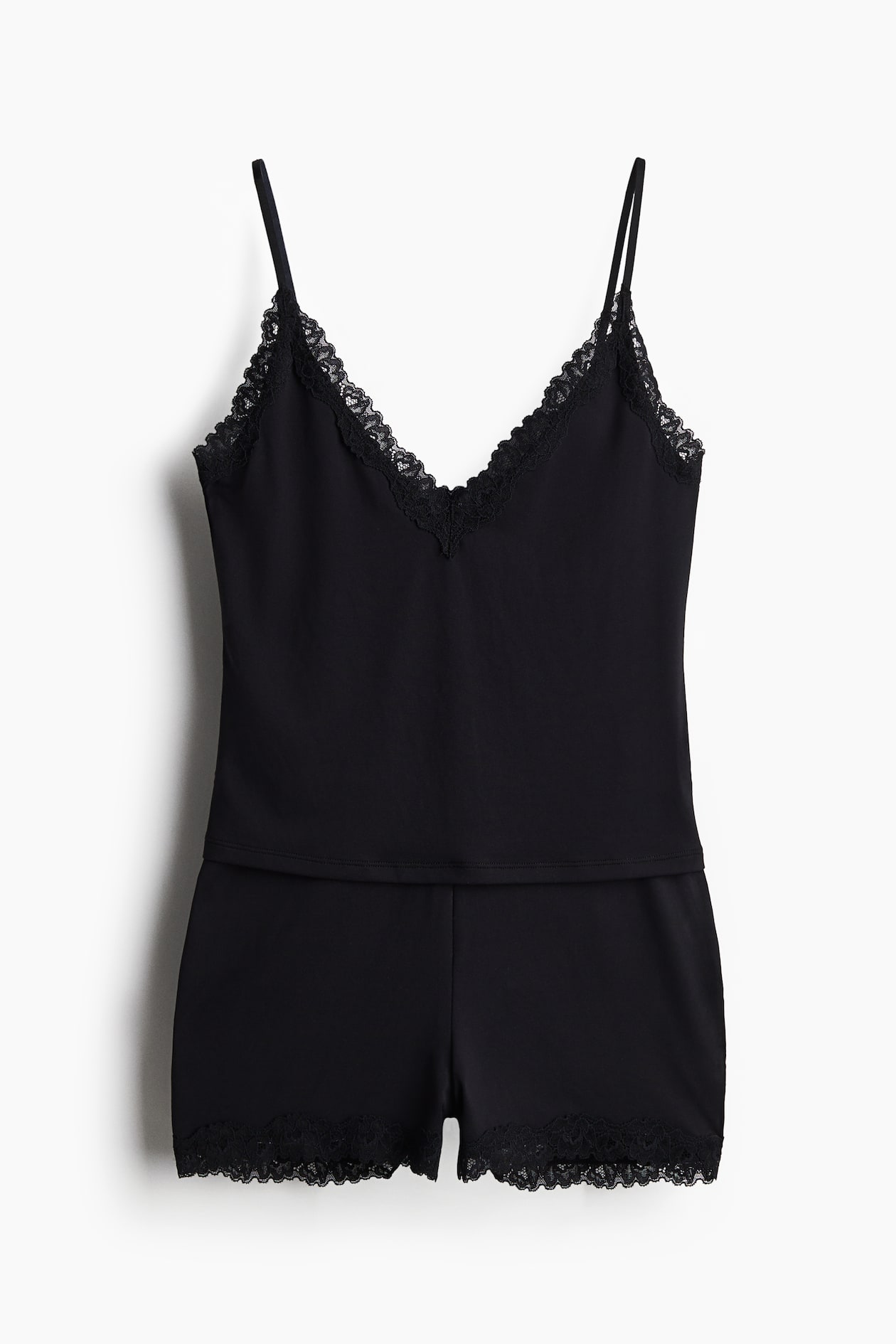 Women's Black Lace-Trimmed Microfiber Pajamas | H&M CA