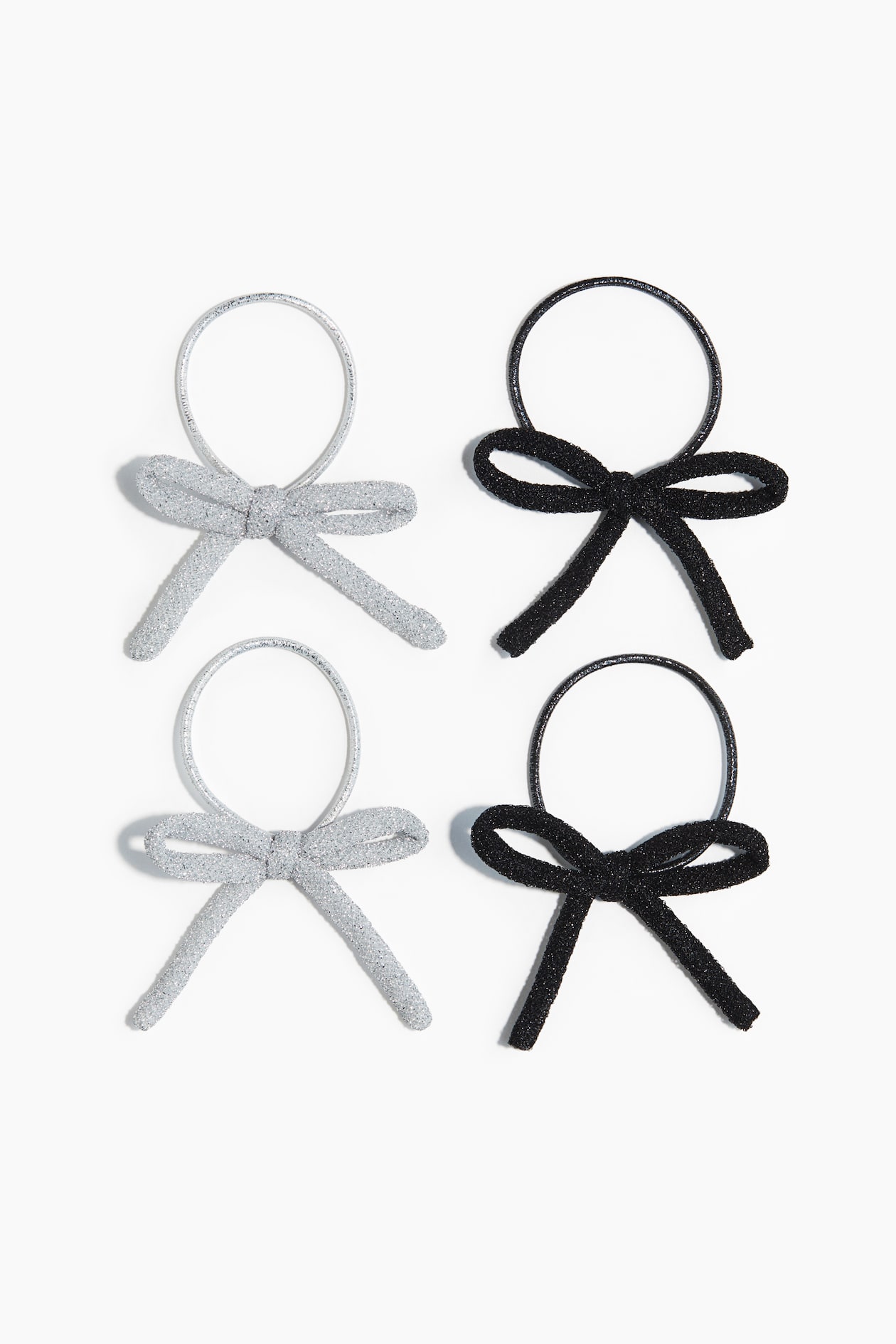 Women's Silver-coloured/Black 4-pack bow-detail hair elastics | H&M GB