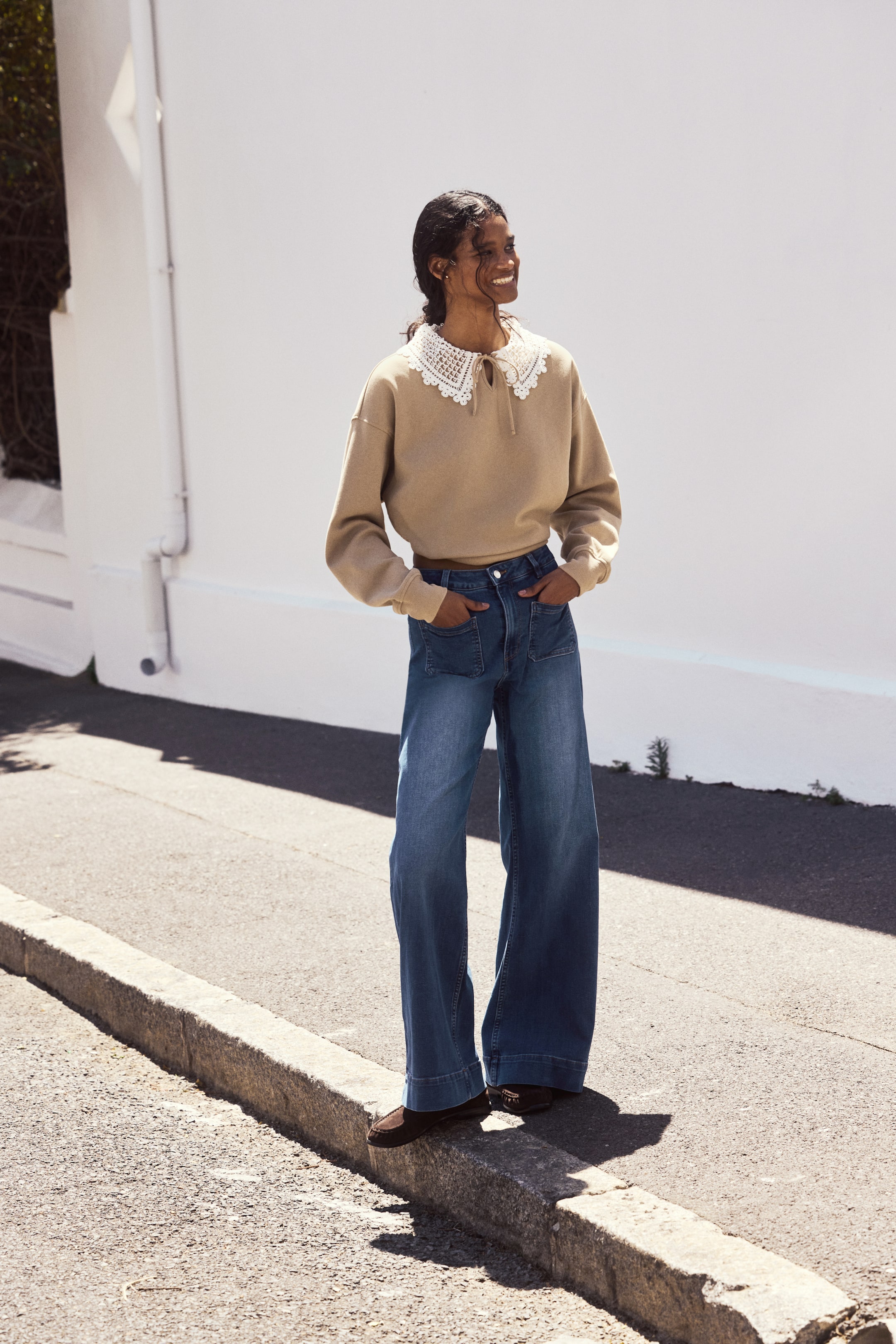 Women's Dark denim blue Wide High Jeans | H&M CA