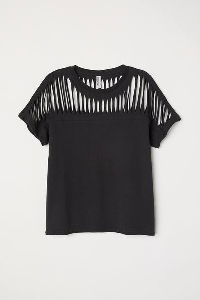 Ripped jersey top - Black - Ladies | H&M GB