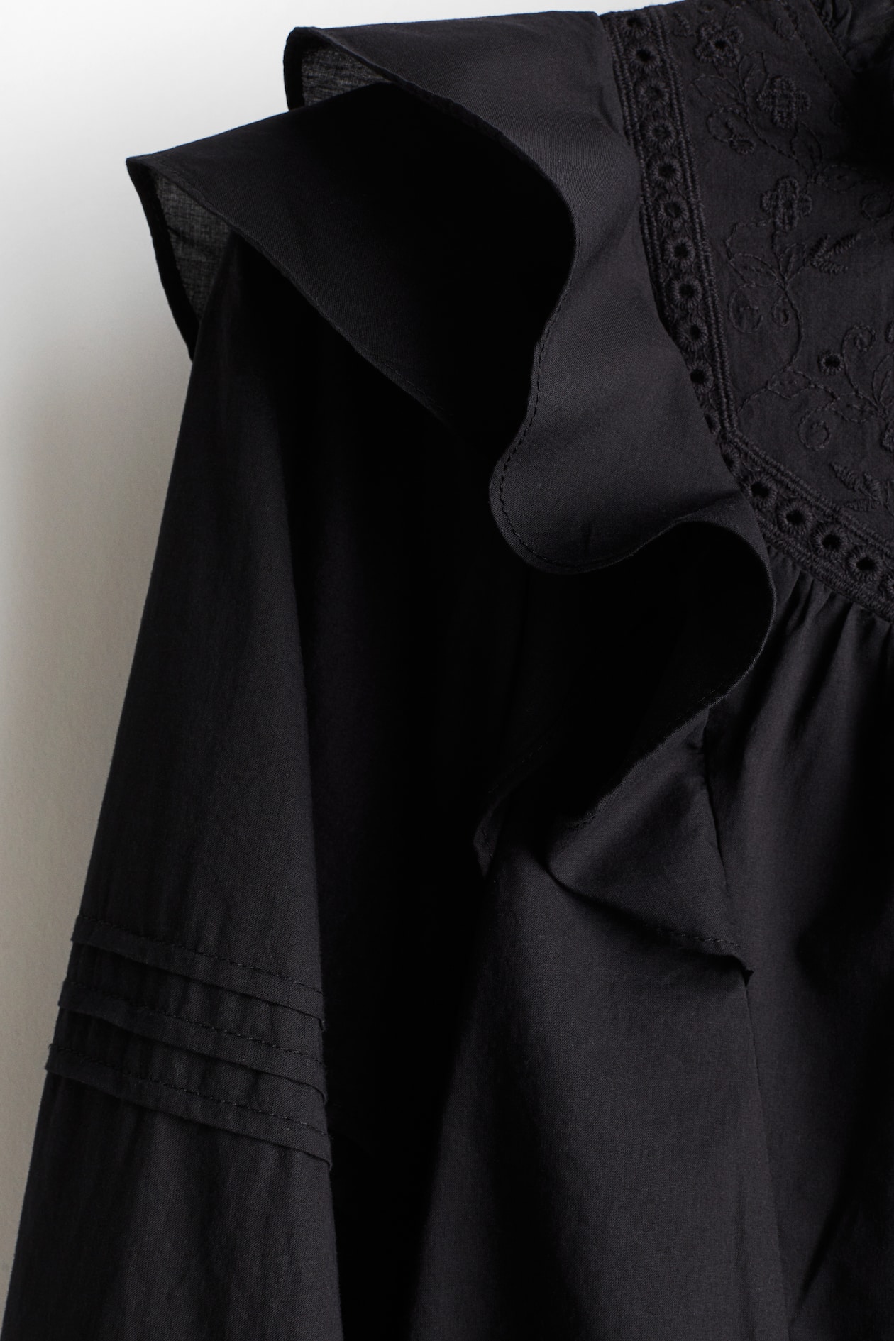 Women's Black Flounced Eyelet Embroidered Blouse | H&M US