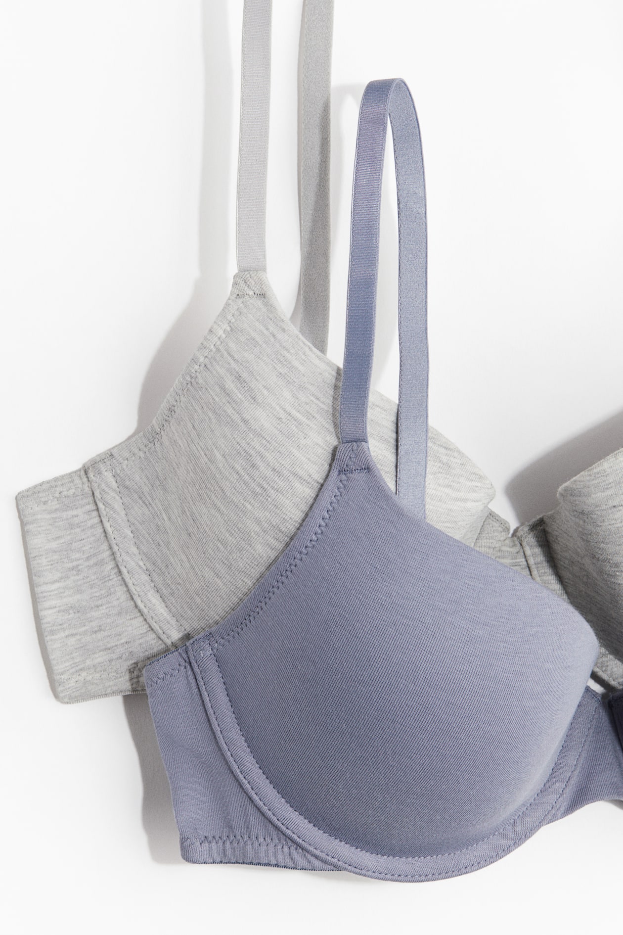 2-pack vadderad bygel-bh i bomull - Dimblå/Ljusgråmelerad - DAM | H&M SE