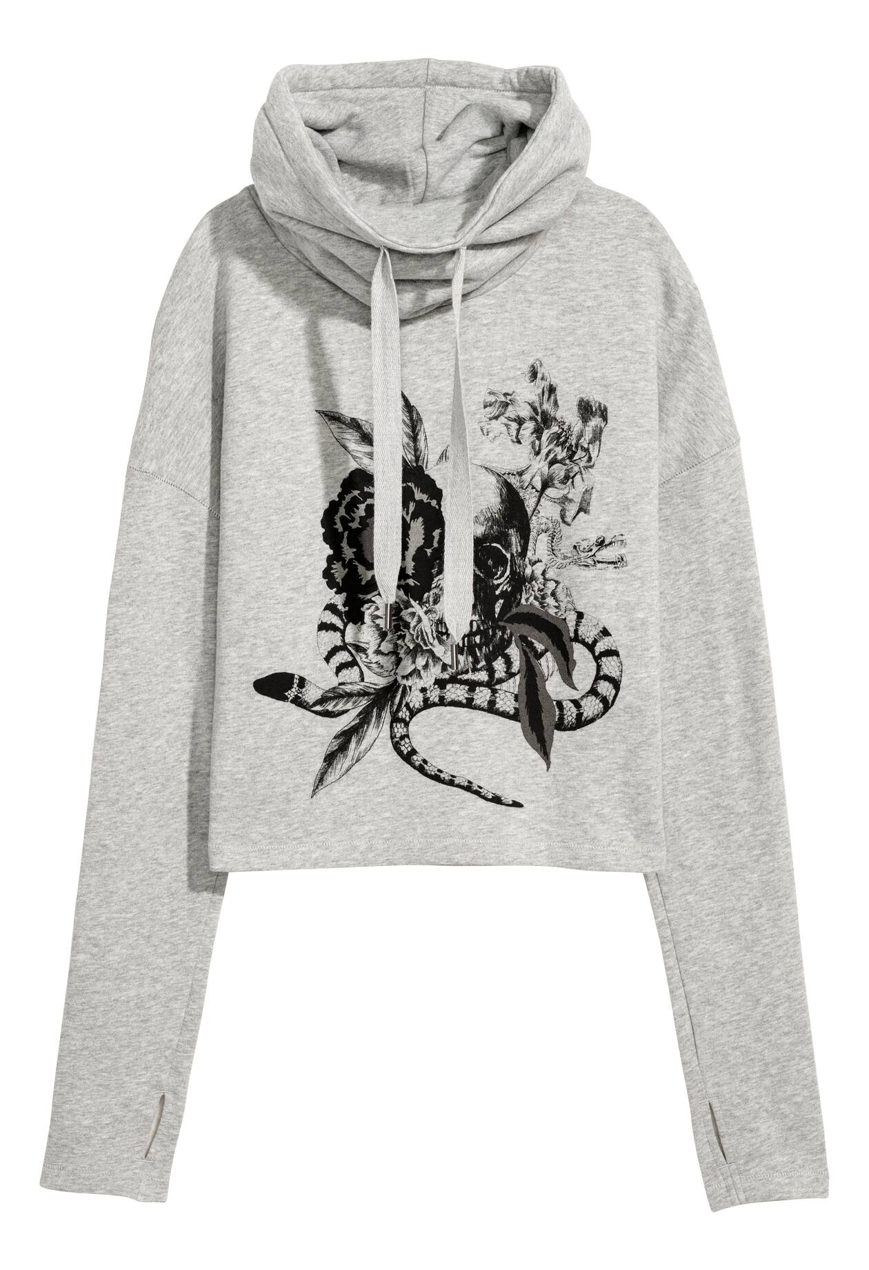 Funnel-collar sweatshirt - Long sleeve - Grey marl/Skull - Ladies | H&M GB
