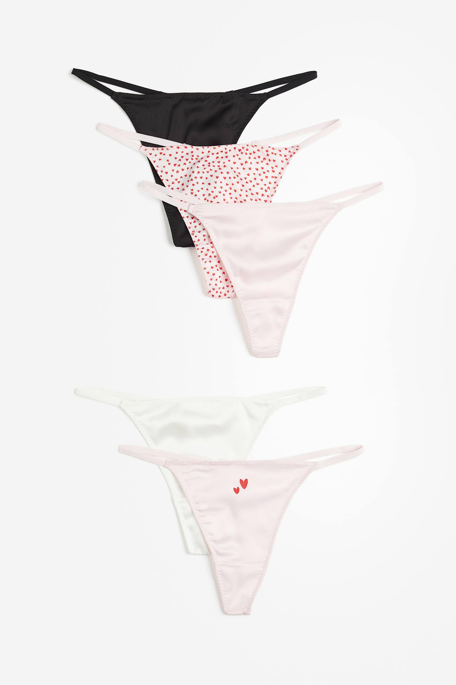 5-pack satin thong briefs - Powder pink/Hearts - Ladies | H&M