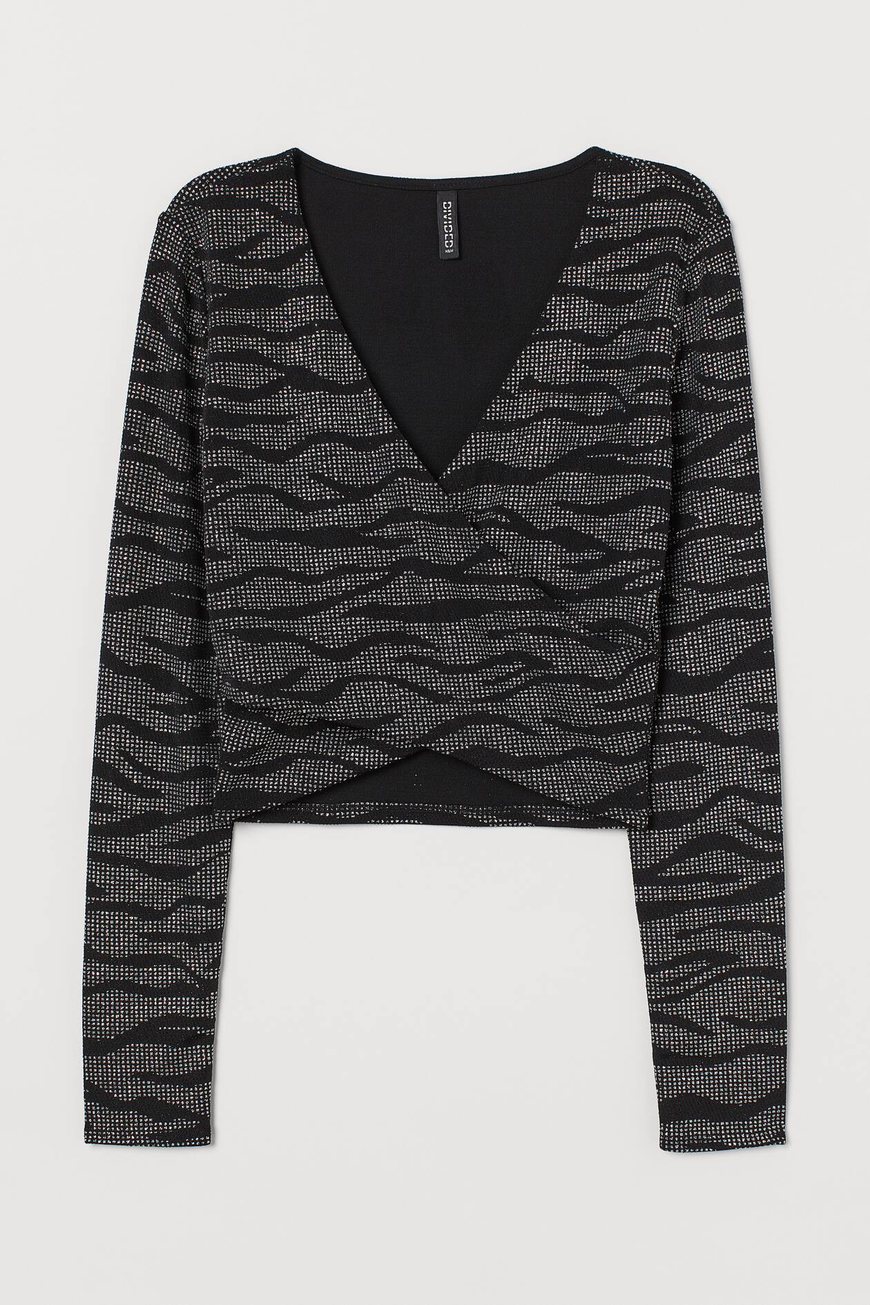 Glittery V-neck Top - Silver-colored/zebra print - Ladies | H&M US