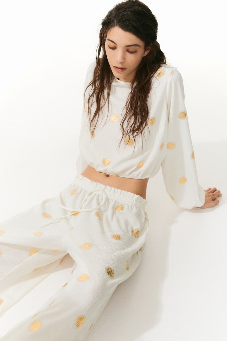 Crinkled Jersey Top - White/gold-colored - Ladies | H&M US