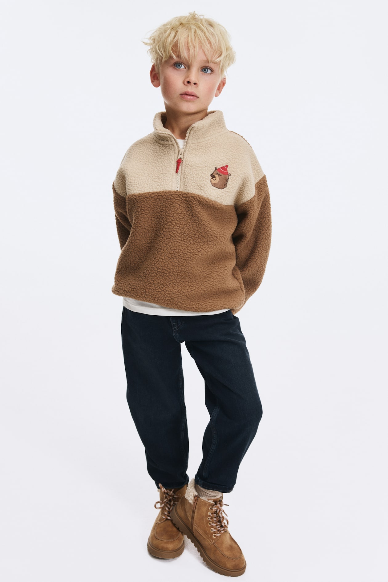 Light brown/bear Teddy Fleece Half-Zip Sweatshirt for kids | H&M CA