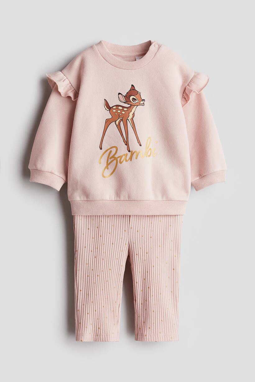 Dusty pink/Bambi 2-piece Printed Set for kids | H&M US