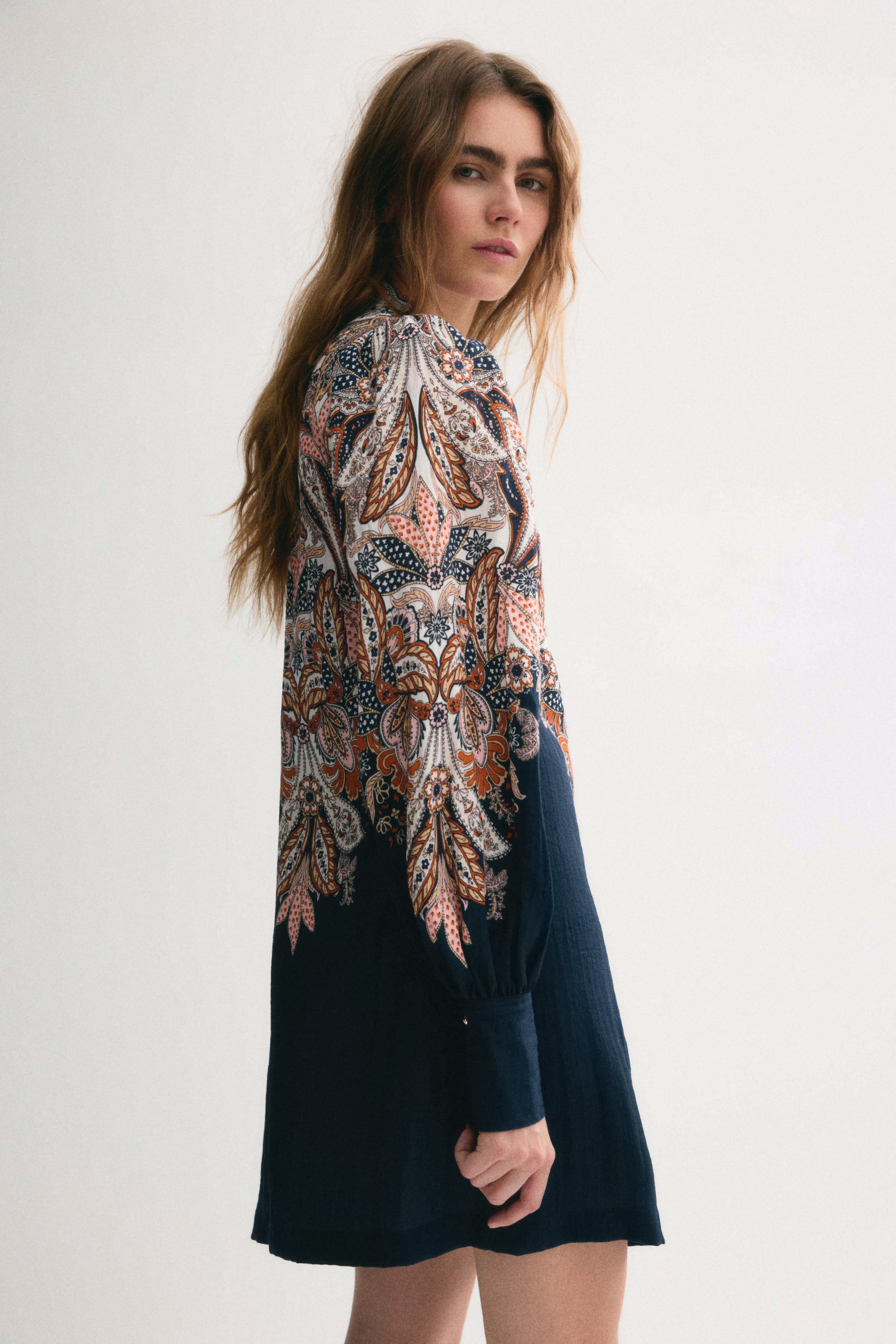 Women's Dark blue/paisley pattern Tie-Belt Dress | H&M CA