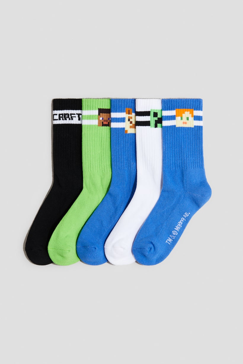 Blue/Minecraft 5-pack Intarsia-motif Socks for kids | H&M US