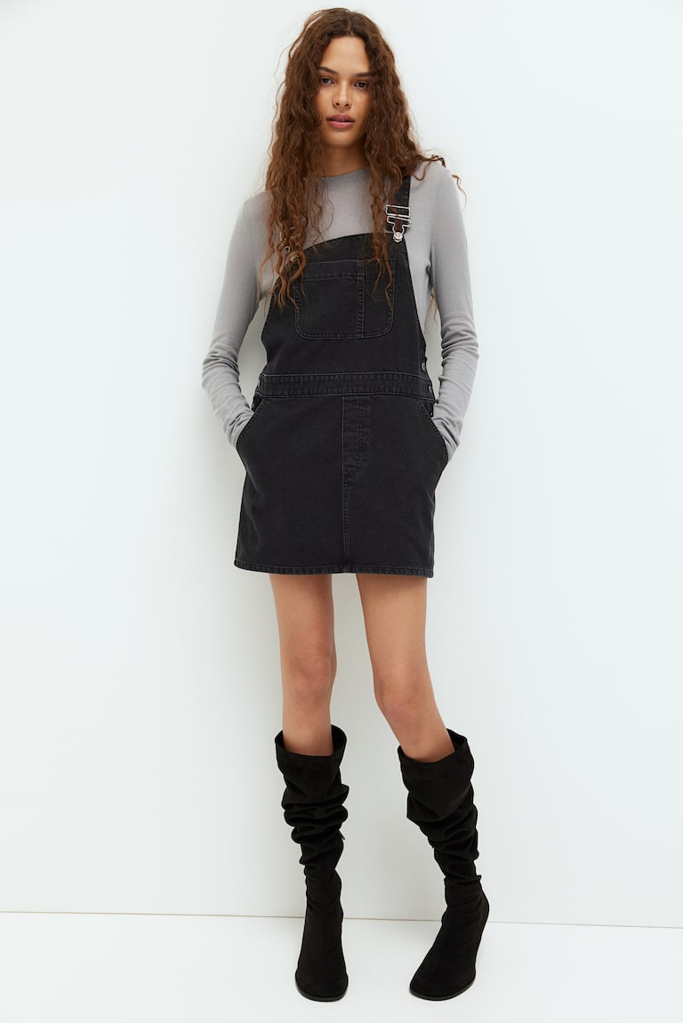 Denim Overall Dress - Black - Ladies | H&M US