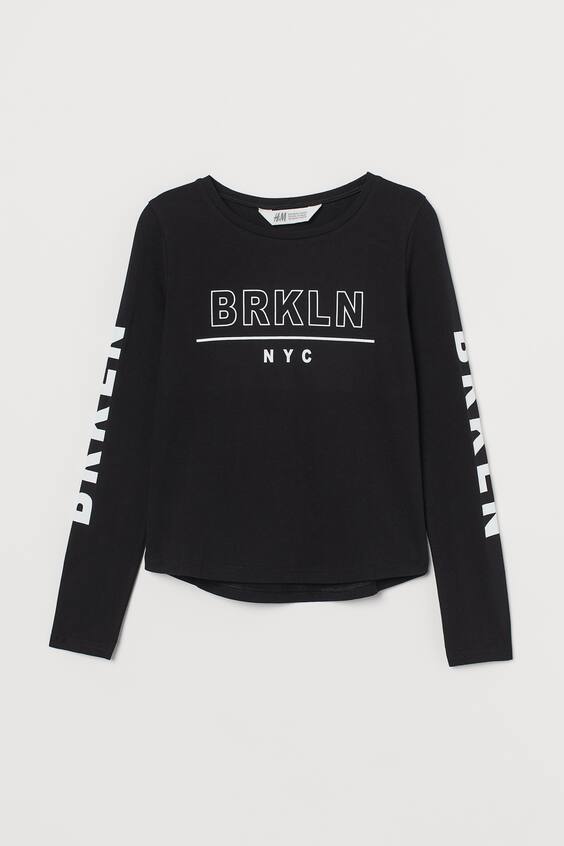 Jersey Top with Printed Design - Black/Brkln - Kids | H&M US