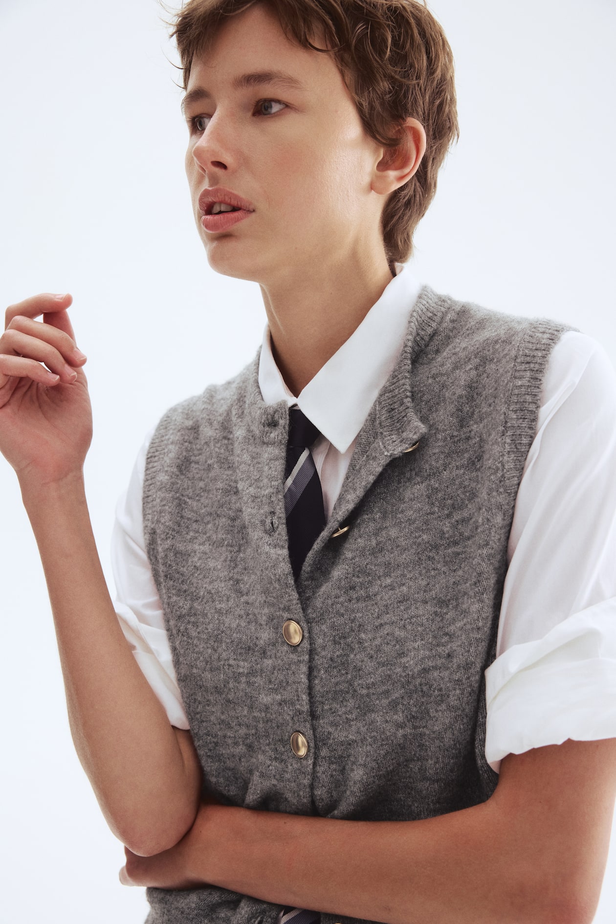 Chaleco en tejido fino - Gris jaspeado - Ladies | H&M MX