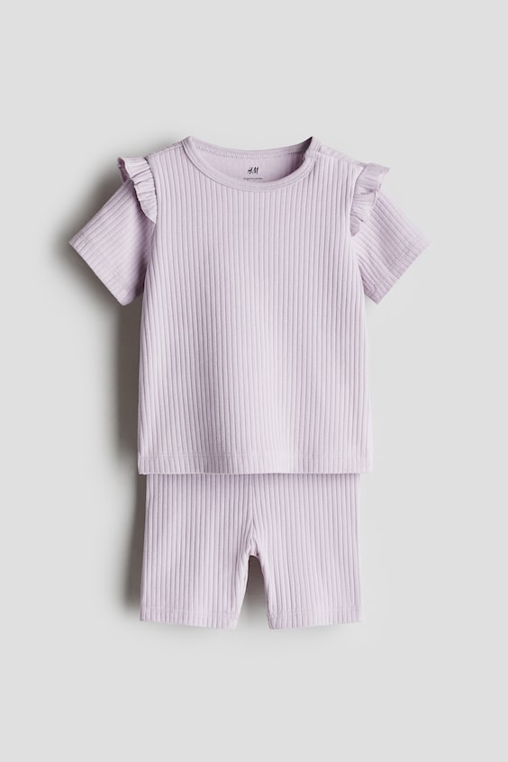Light purple 2-piece Ribbed Cotton Set for kids | H&M US