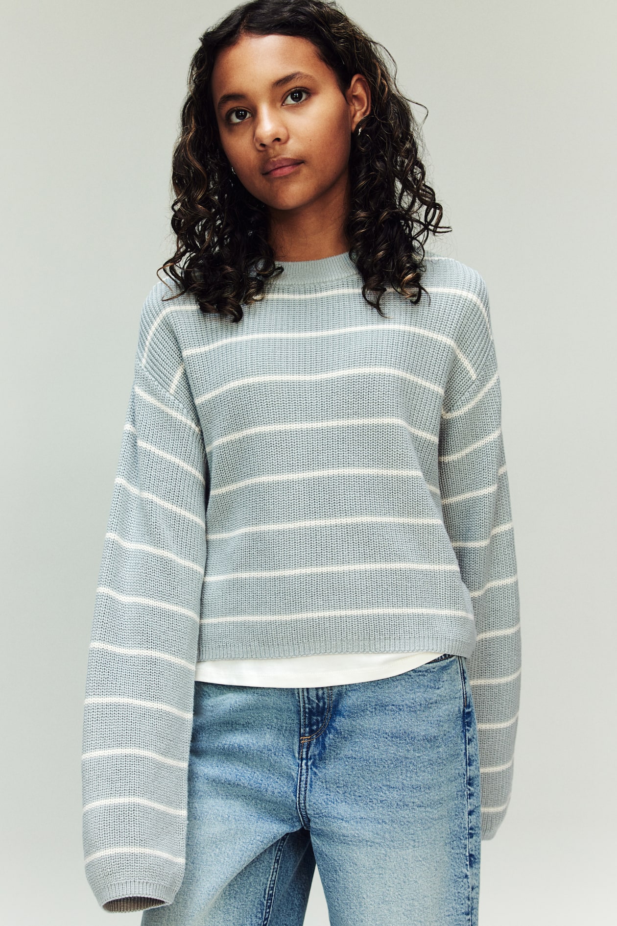 Boxy trøje - Støvet turkis/Stribet - BØRN | H&M DK