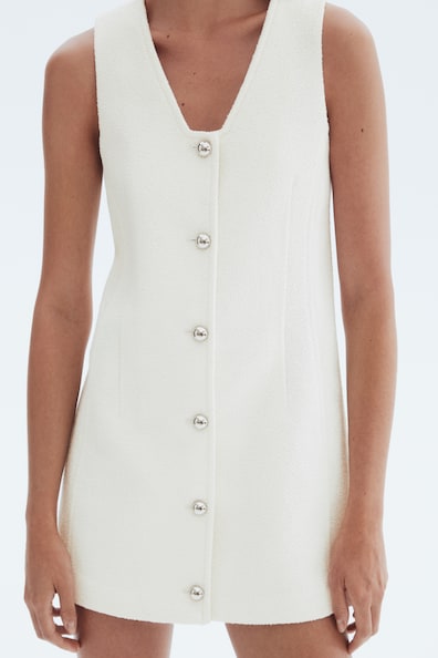 Women's White Button-front bouclé dress | H&M IN