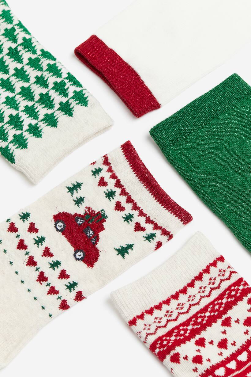 5-pack Socks - Cream/fir trees - Ladies | H&M US