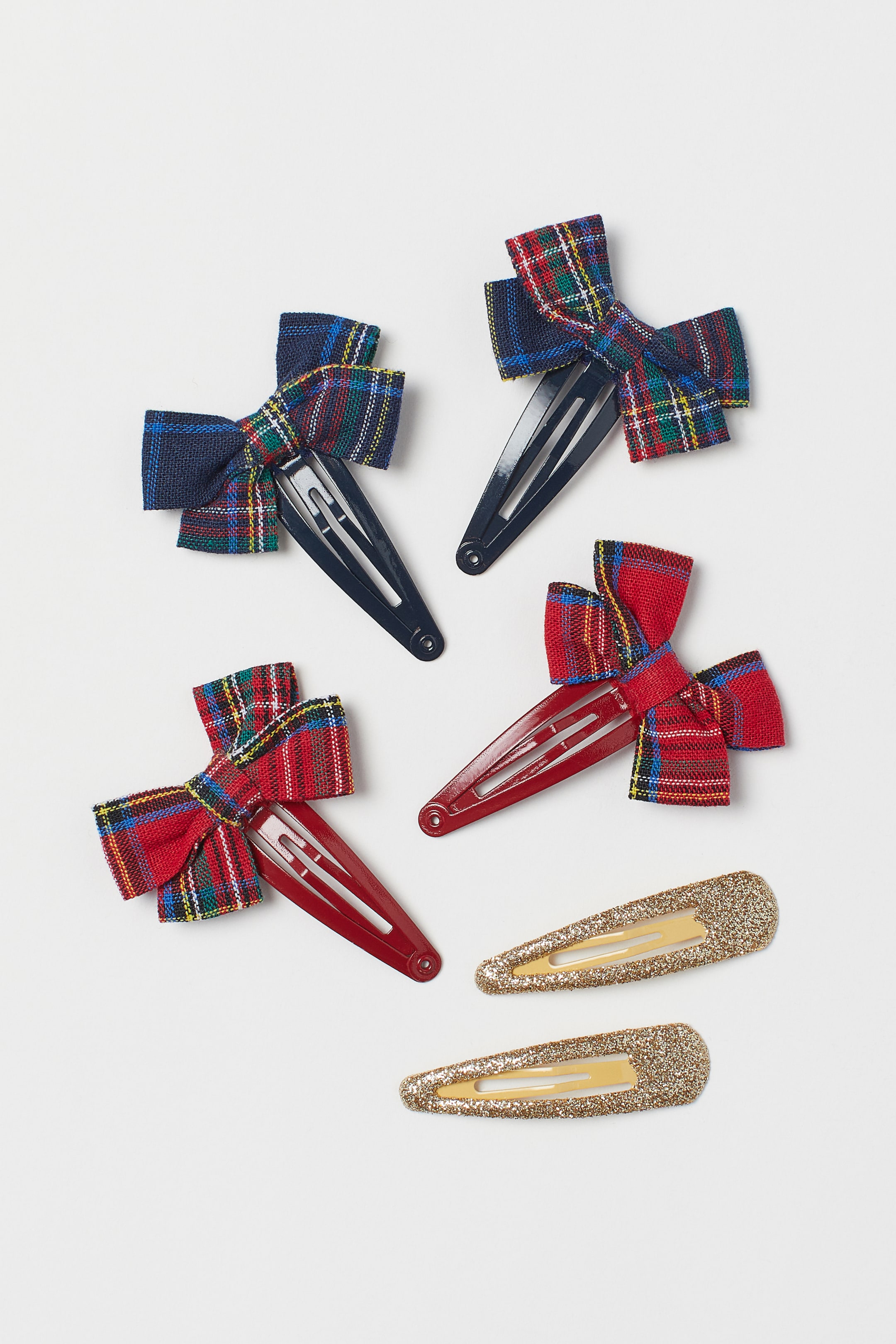 6-pack Hair Clips - Dark blue/red plaid - Kids | H&M US