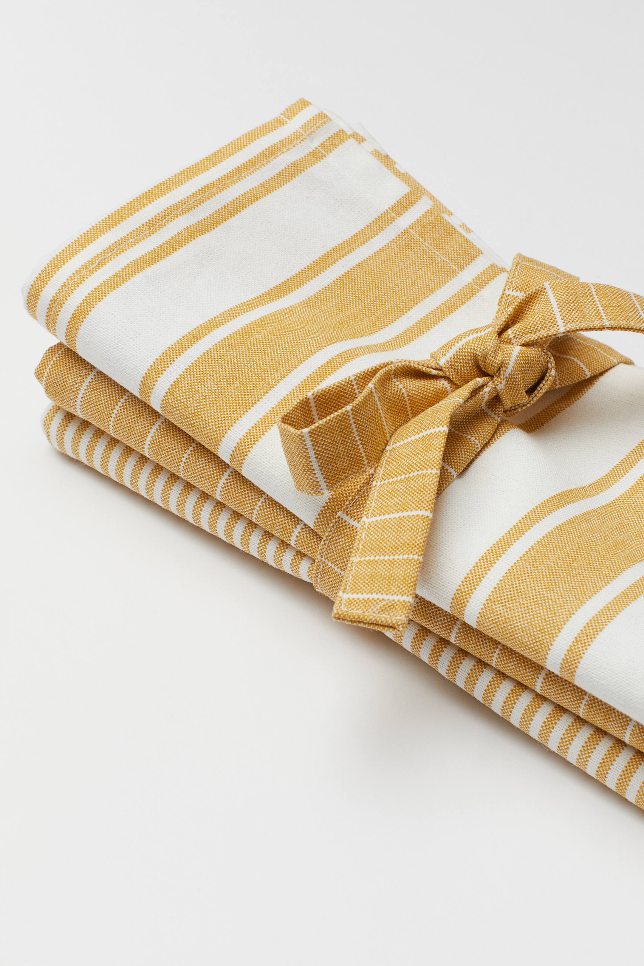 3-pack cotton tea towels - Dark yellow/Striped - Home All | H&M GB