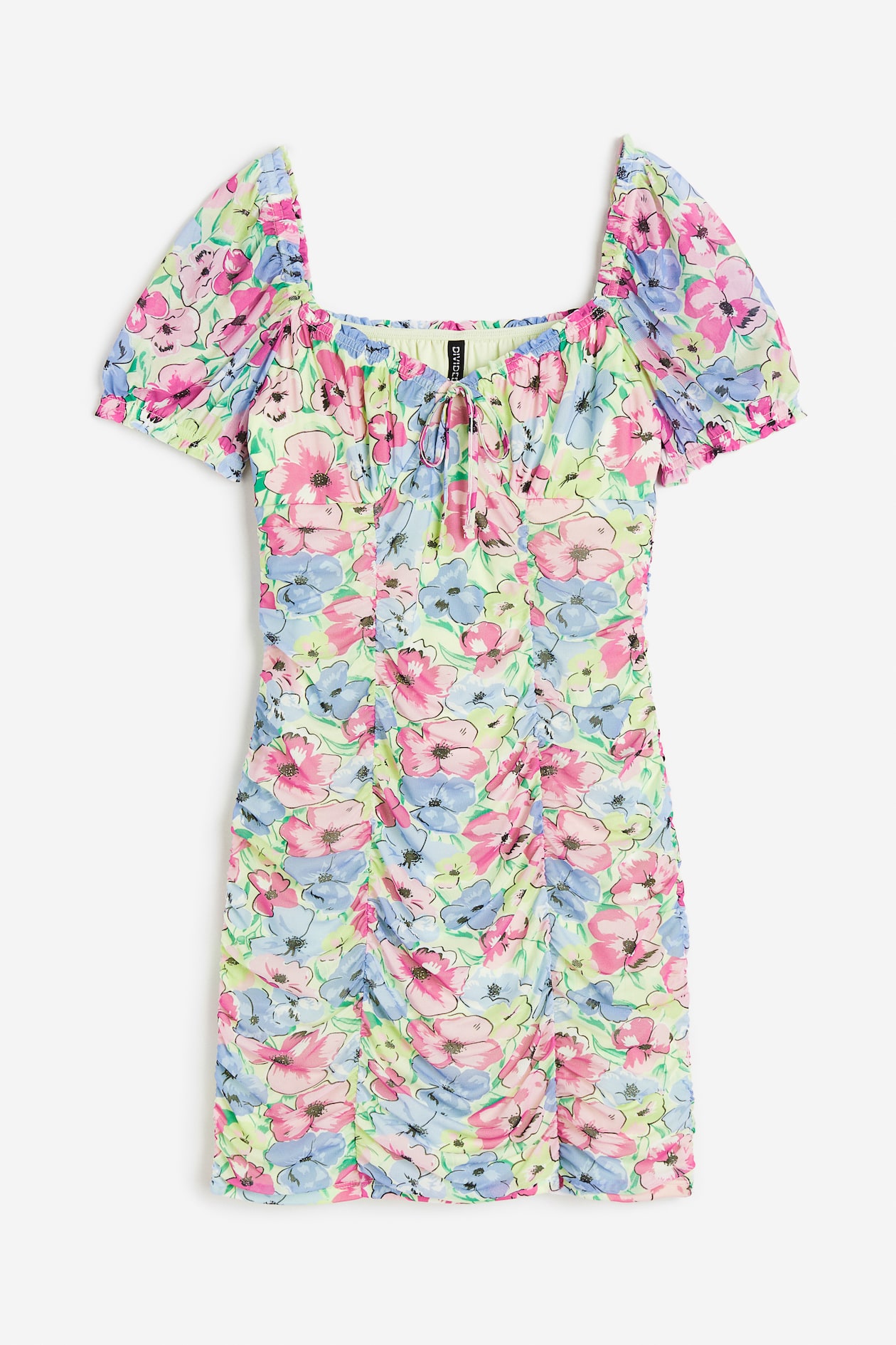 Robe froncée avec broderie anglaise - Rose/fleuri - FEMME | H&M FR
