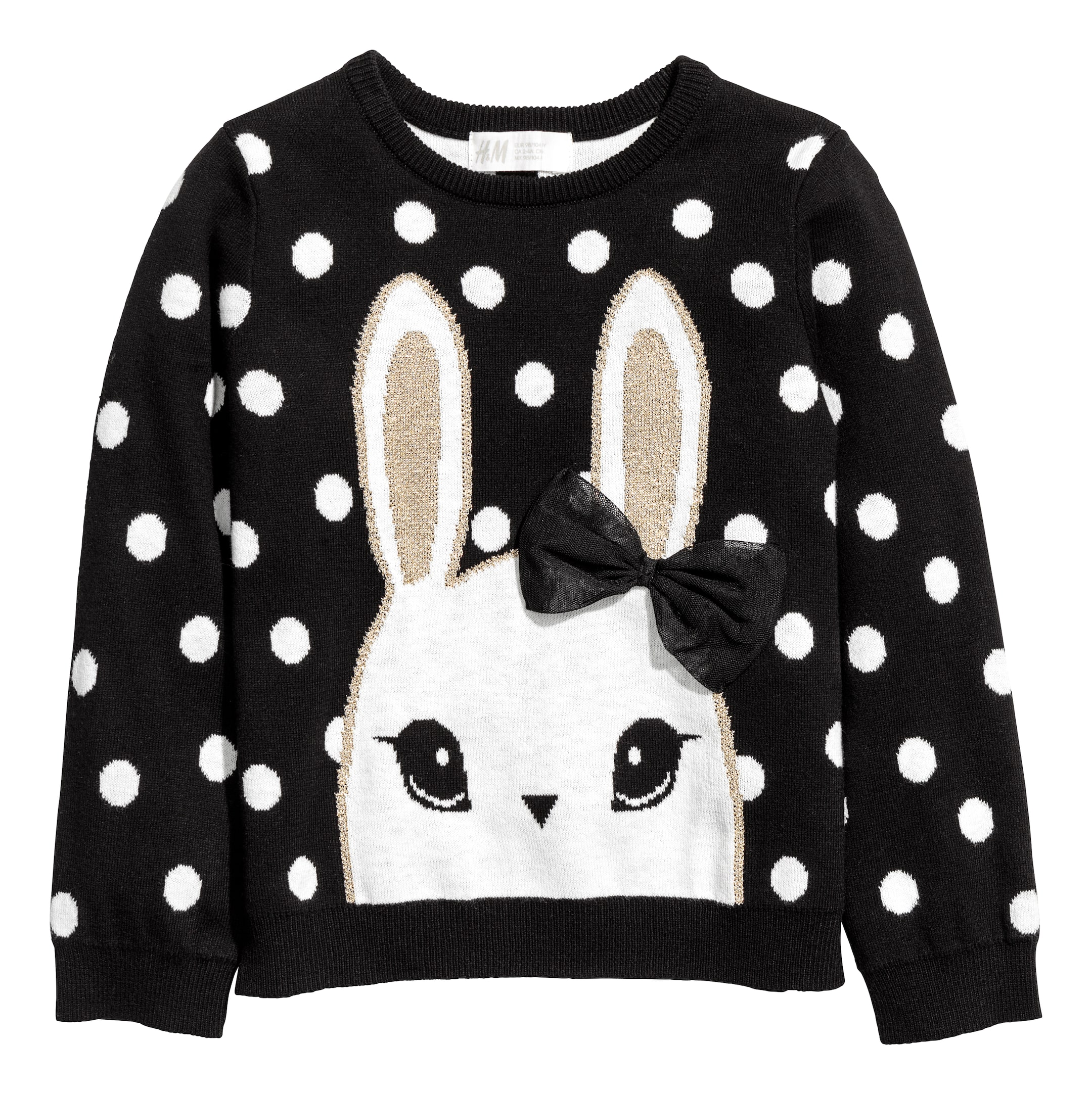 Jacquard-knit jumper - Black/Rabbit - Kids | H&M GB