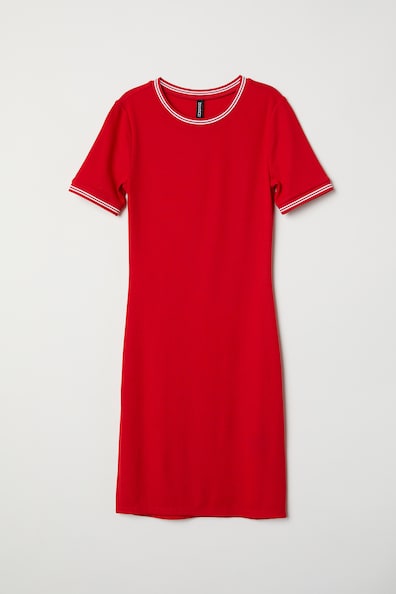 Ribbed Dress - Bright red - Ladies | H&M US