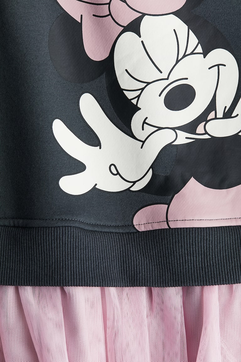 Printed Sweatshirt Dress with Tulle Skirt - Dark gray/Minnie Mouse ...