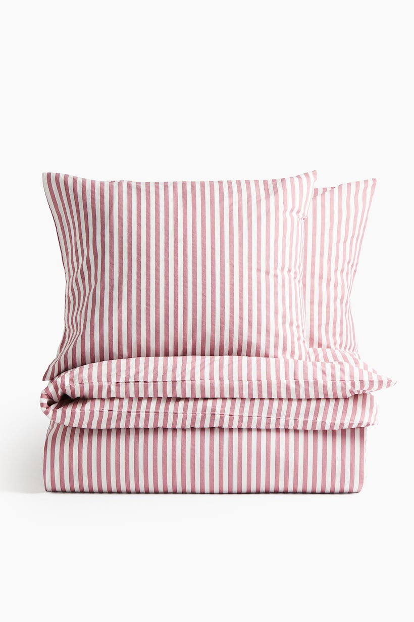 Cotton King/Queen Duvet Cover Set - Dark dusty pink/striped - Home All ...