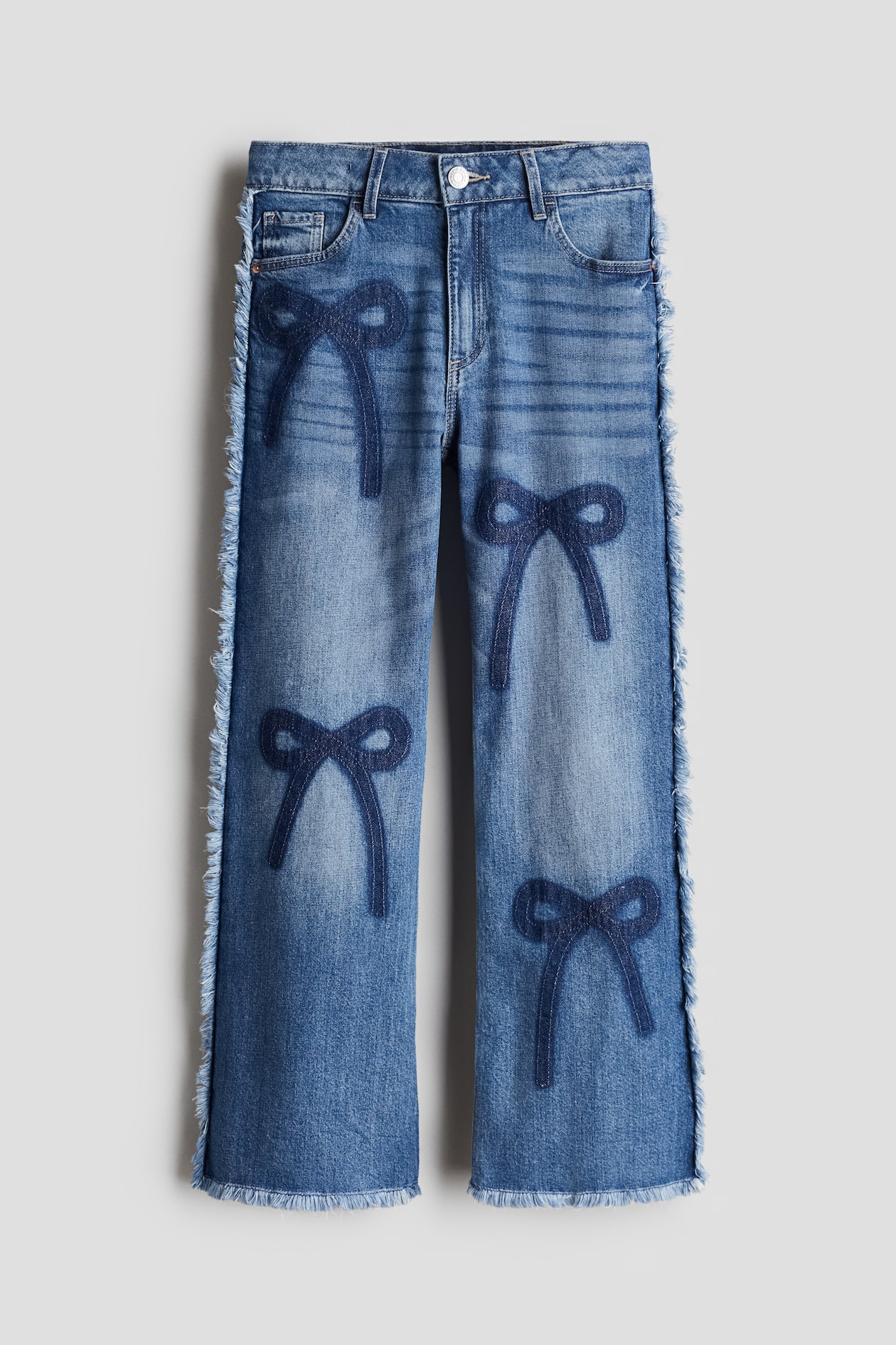 Baggy Fit Bootcut Leg Jeans - Denim blue/Bows - Kids | H&M GB