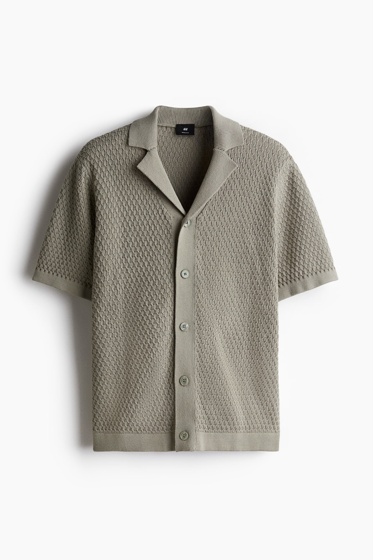 Regular-Fit Textured-Knit Resort Shirt - Khaki green - Men | H&M US