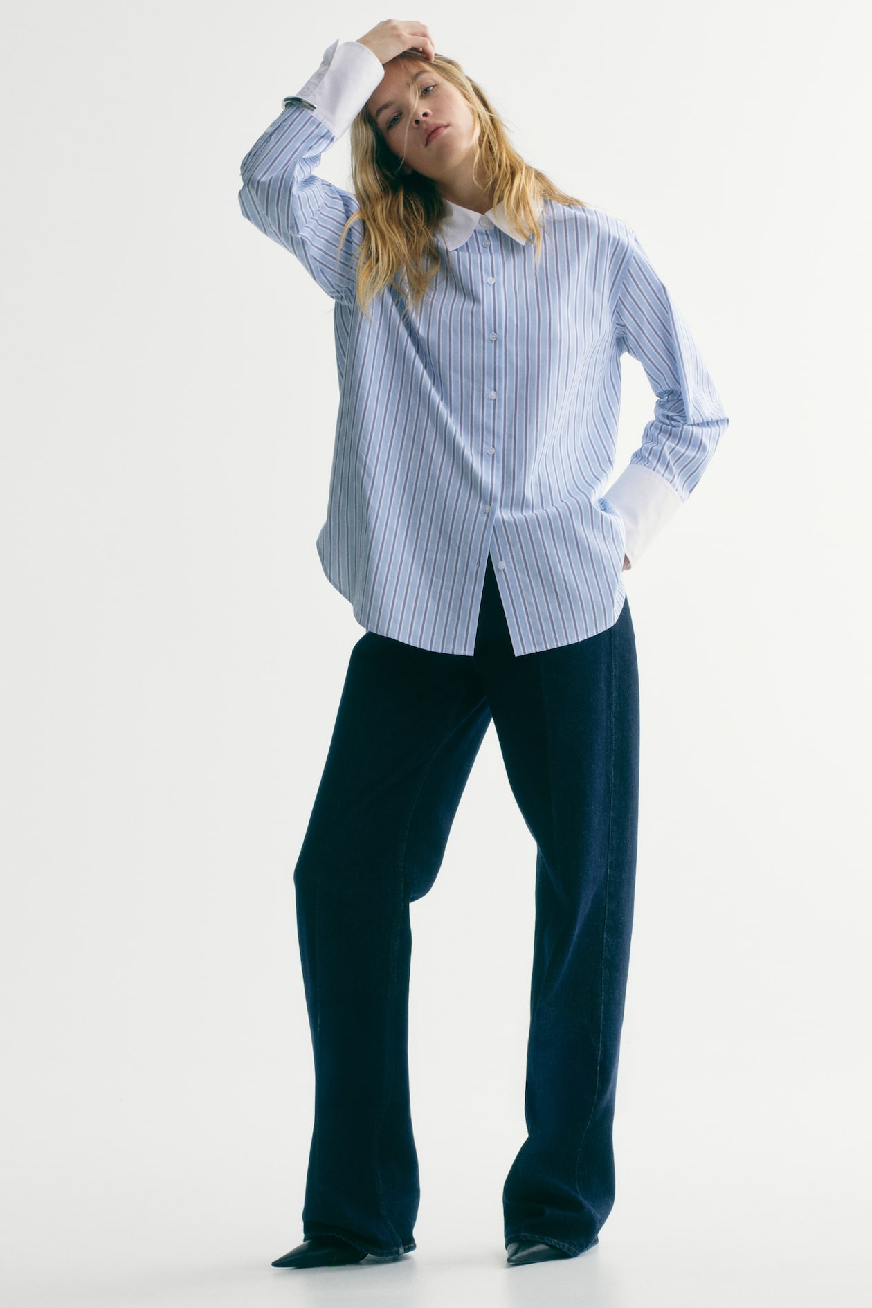 Cotton Poplin Shirt - Light blue/striped - Ladies | H&M US