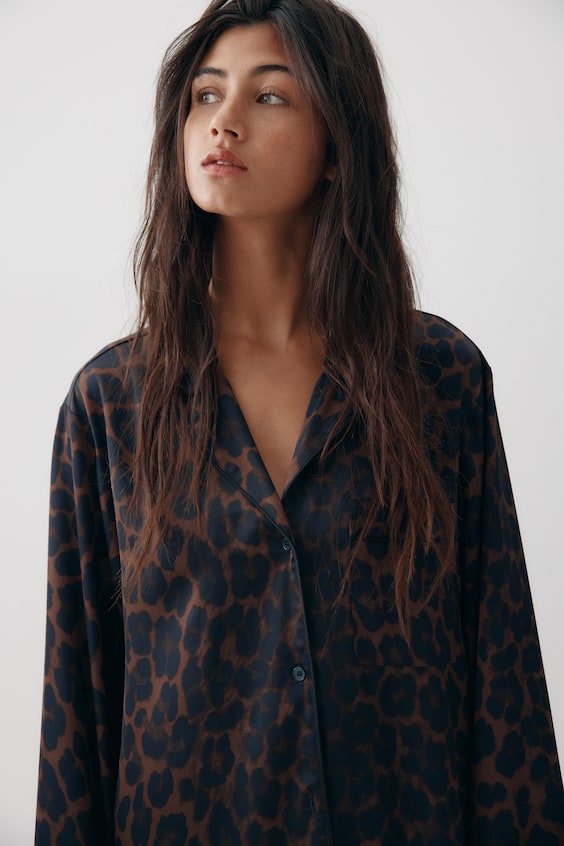 Pyjama en satin - Marron/imprimé léopard - FEMME | H&M FR