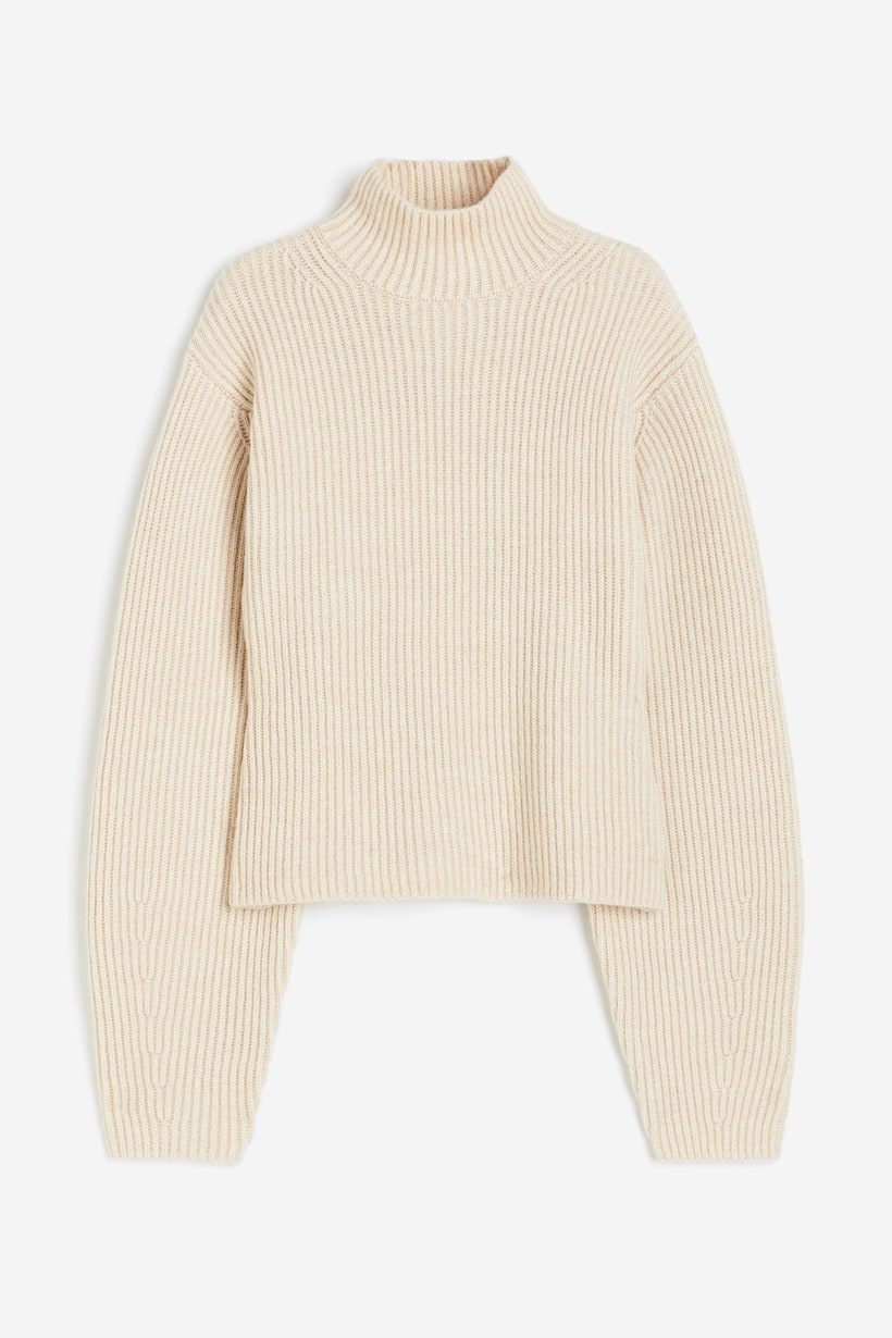 Women's Light beige Rib-knit turtleneck jumper | H&M GB