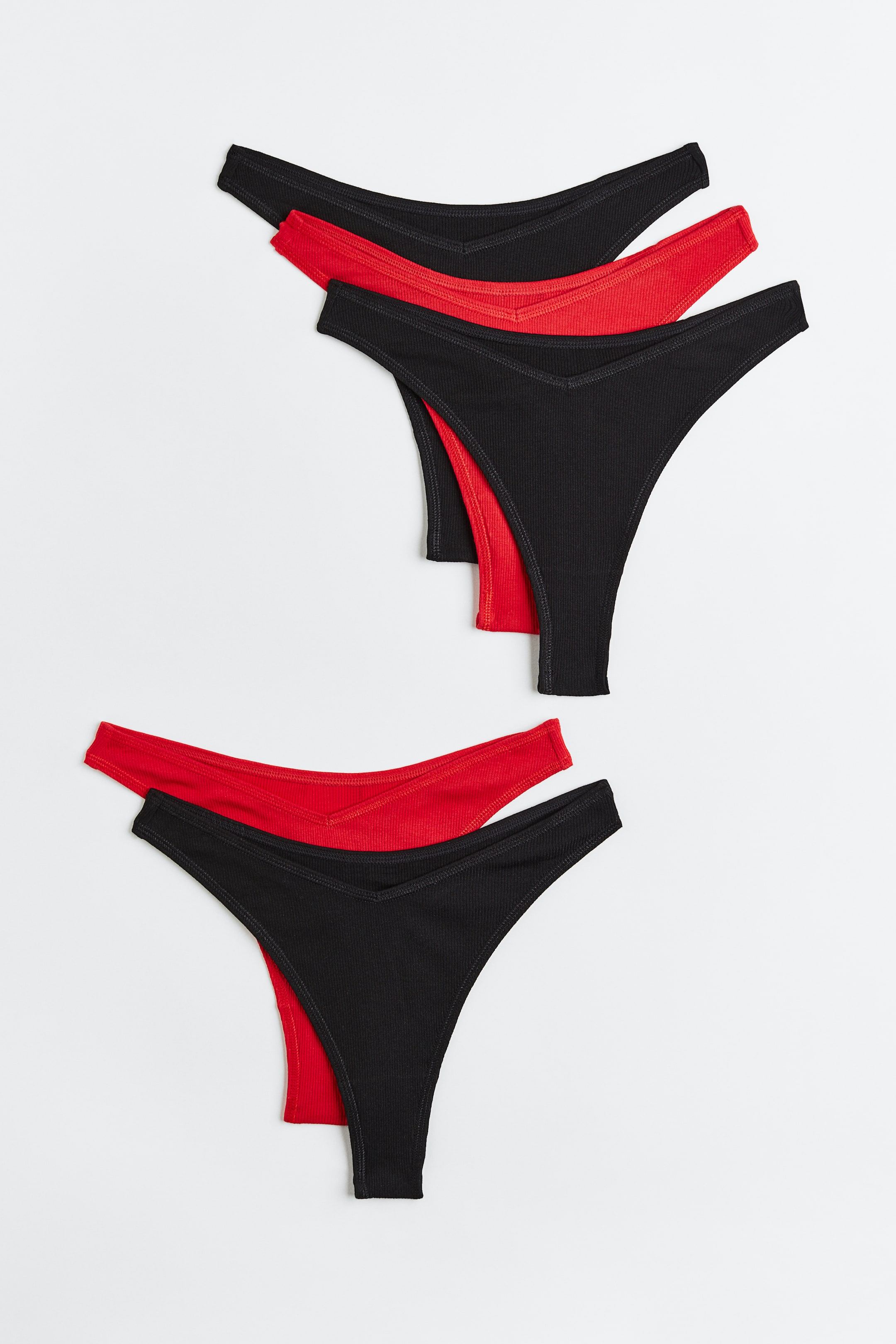 5er-Pack Gerippte Strings - Rot/Schwarz - Ladies | H&M DE