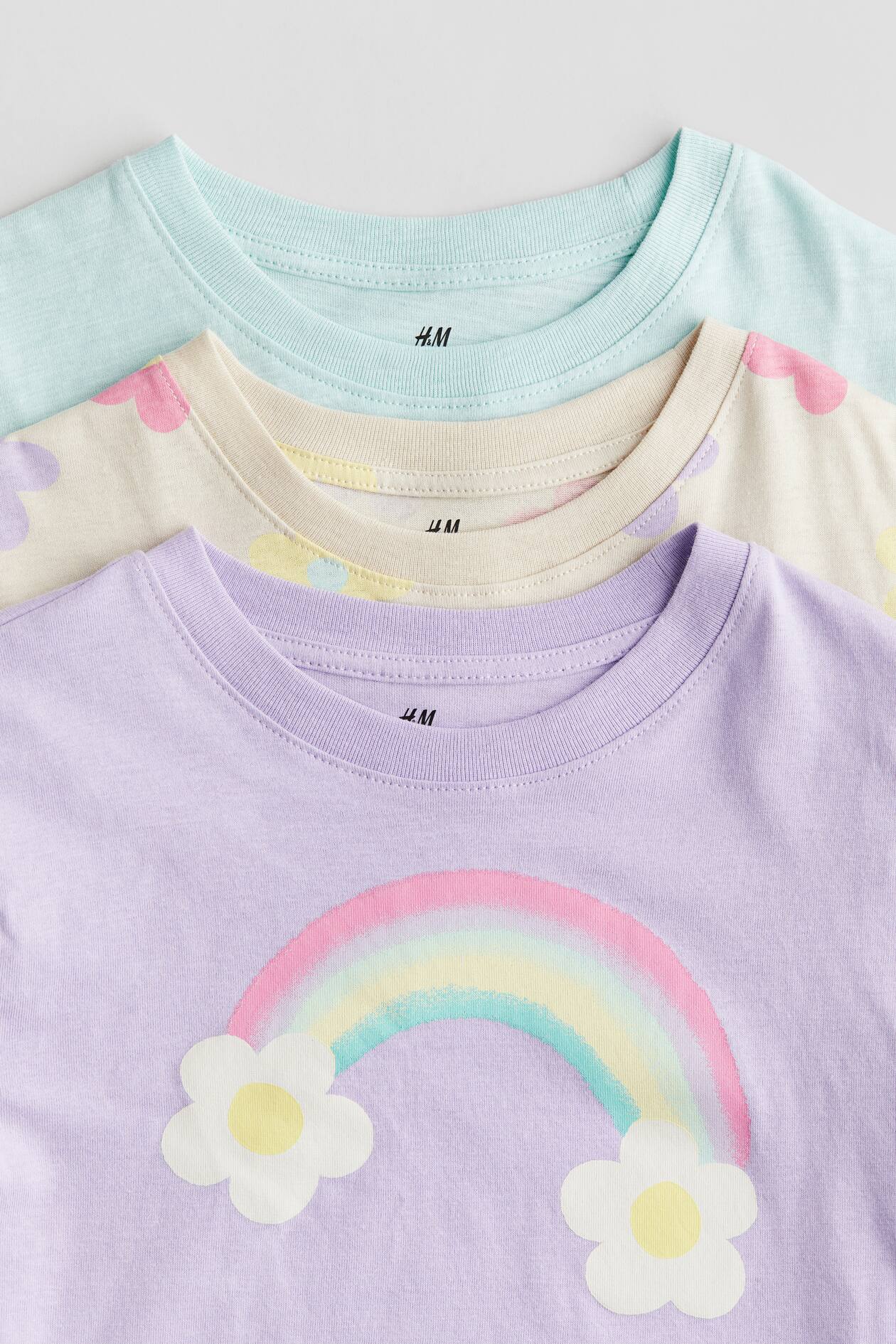 Light purple/Flowers 3-pack cotton jersey tops for kids | H&M IN